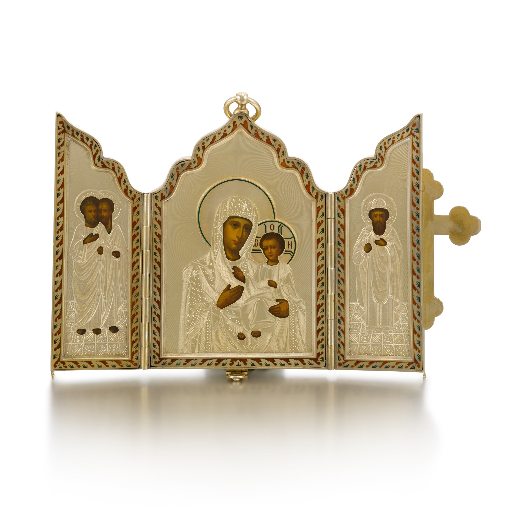 A silver-gilt and champlevé enamel triptych icon, Dmitry Smirnov, Moscow, 1899-1908 | Russian ...