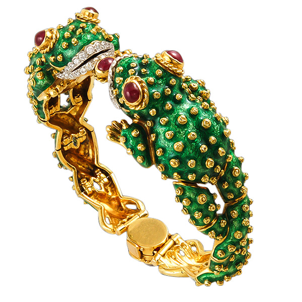 David Webb Vintage Gold, Platinum, Enamel, Ruby And Diamond Frog ...