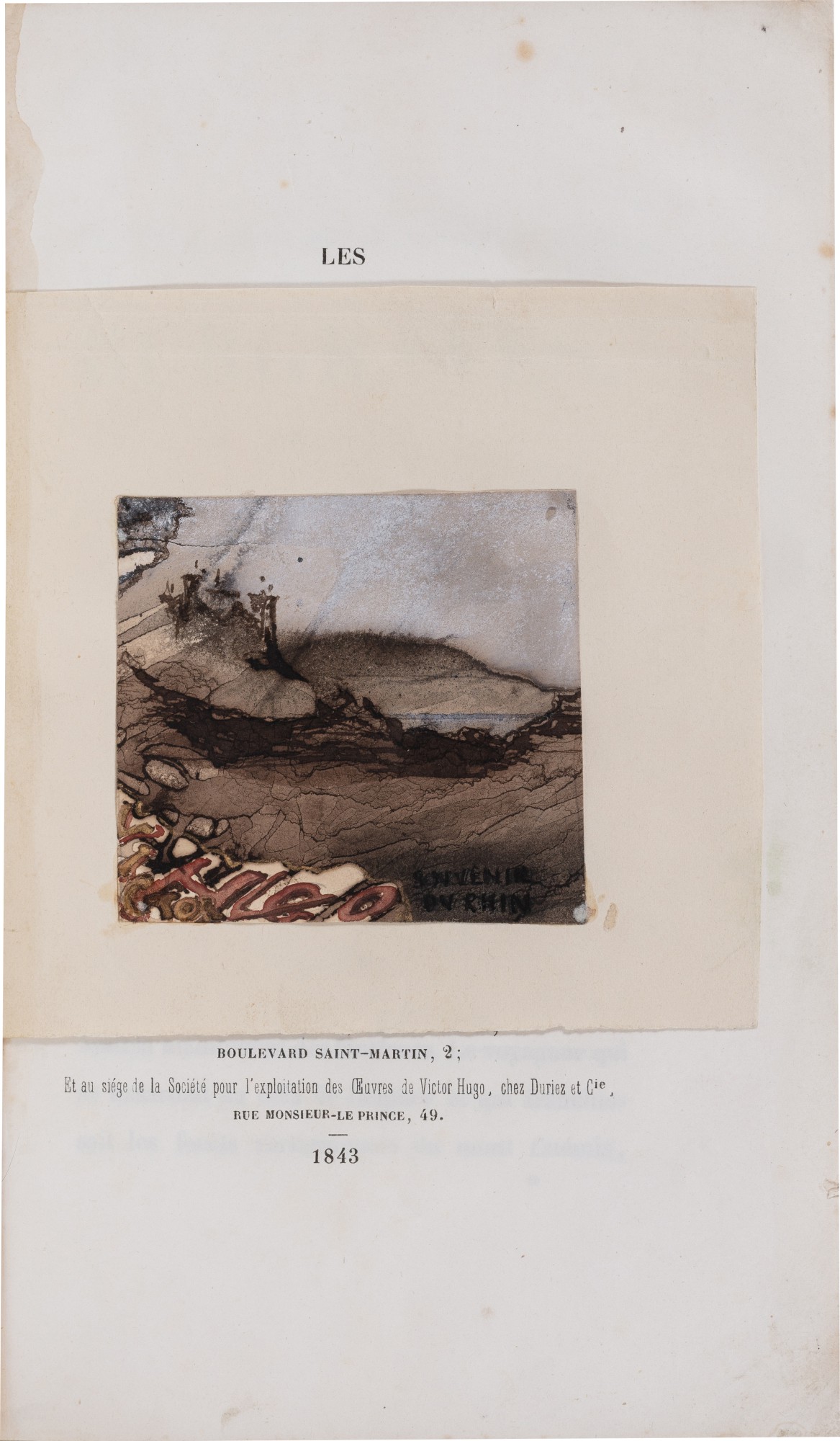 Souvenir du Rhin. [Vers 1855-1856.] Dessin original, signé en rouge et ...
