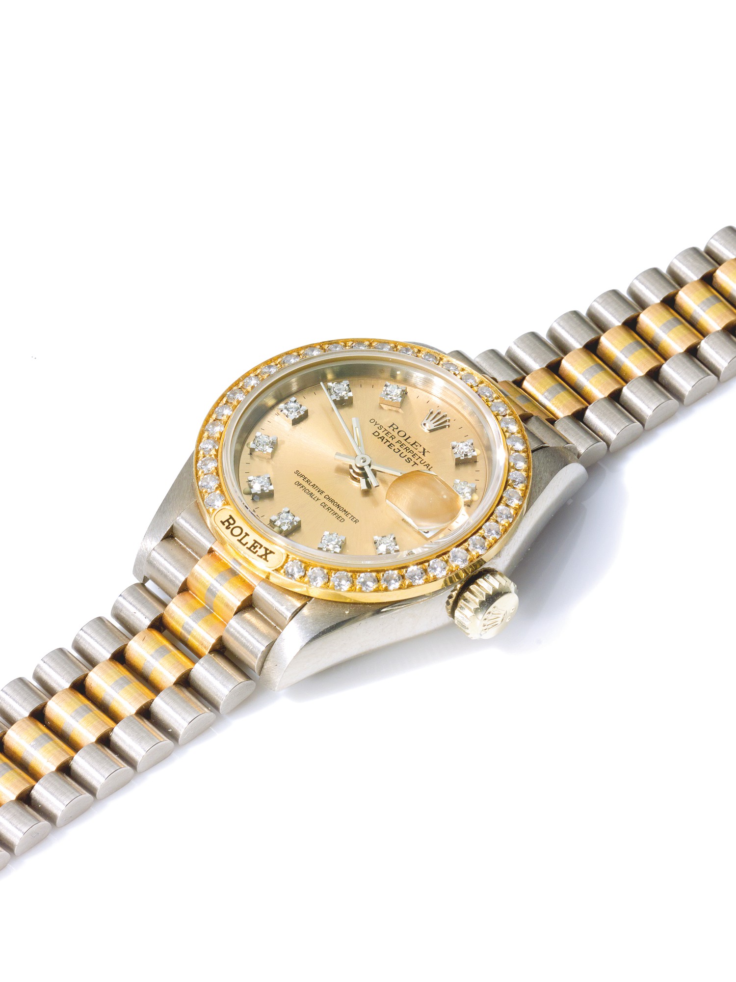 ROLEX | REF 69149 DATEJUST TRIDOR, A TRI-COLORED GOLD AND DIAMOND SET ...