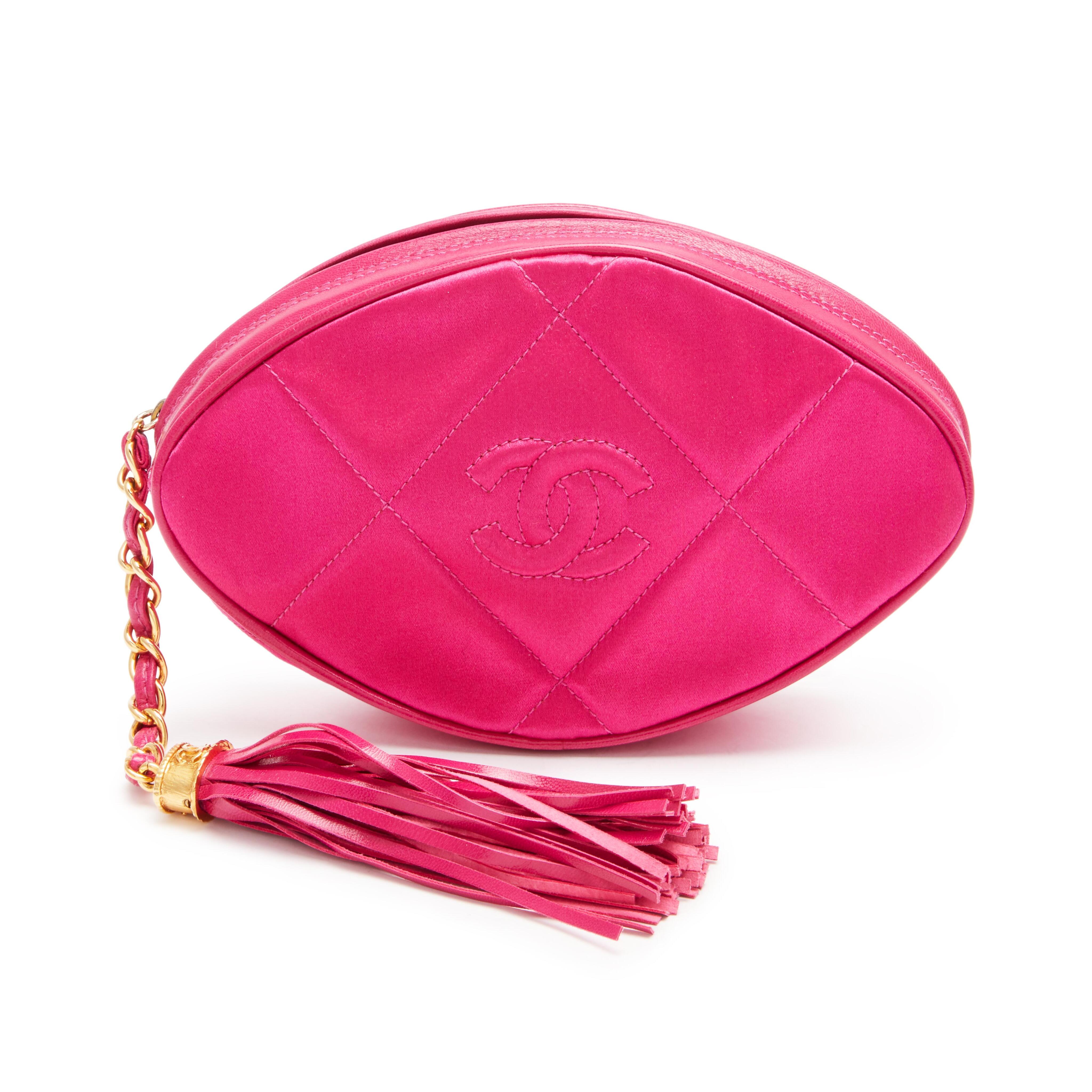 Pink Quilted Satin Clutch Gold Hardware 1989 1991 Handbags