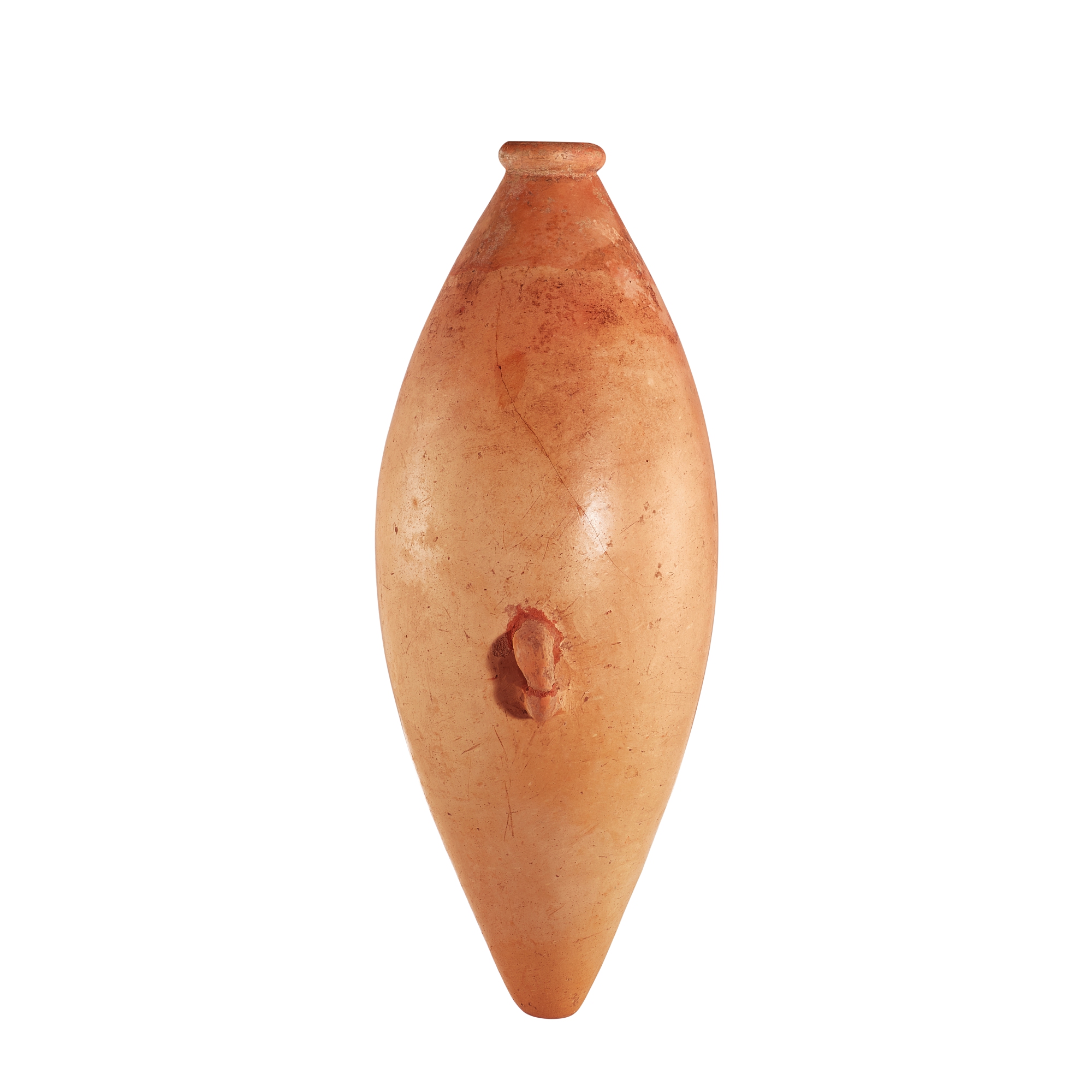 A large red pottery taper-end water flask, Yangshao culture, Banpo ...
