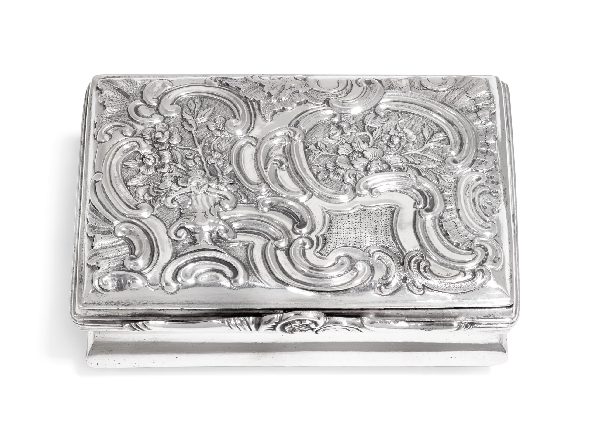 A German silver, ivory and painted leather snuff box with hidden ...