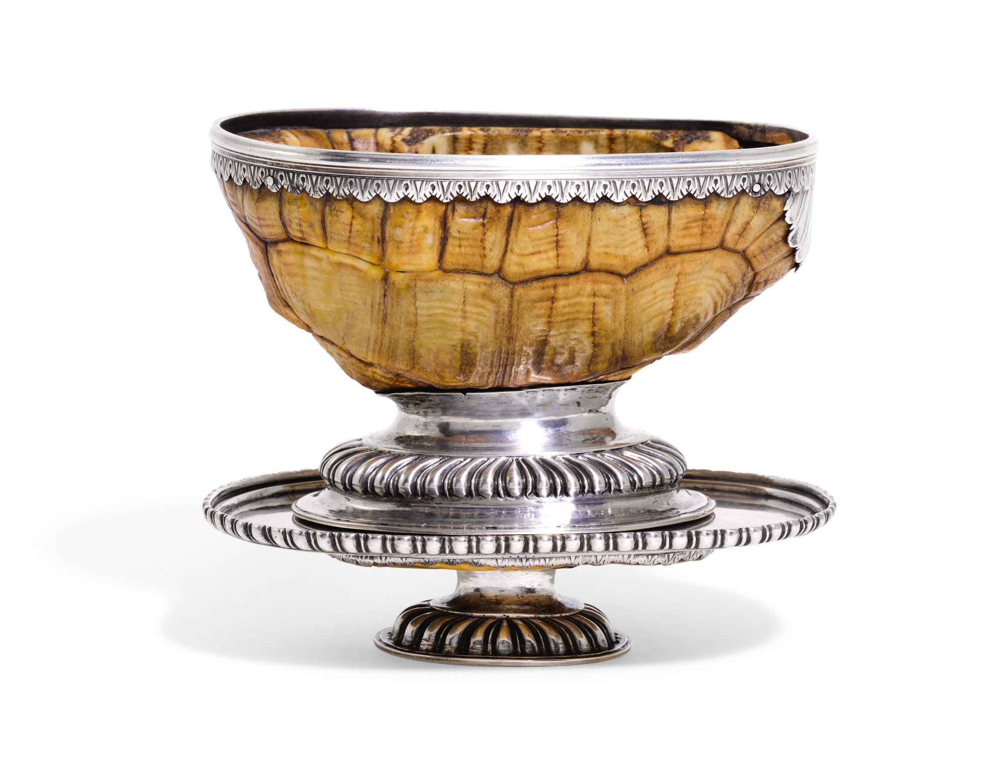 A SILVER MOUNTED TORTOISE CUP AND COVER/STAND, POSSIBLY SCOTTISH, CIRCA ...