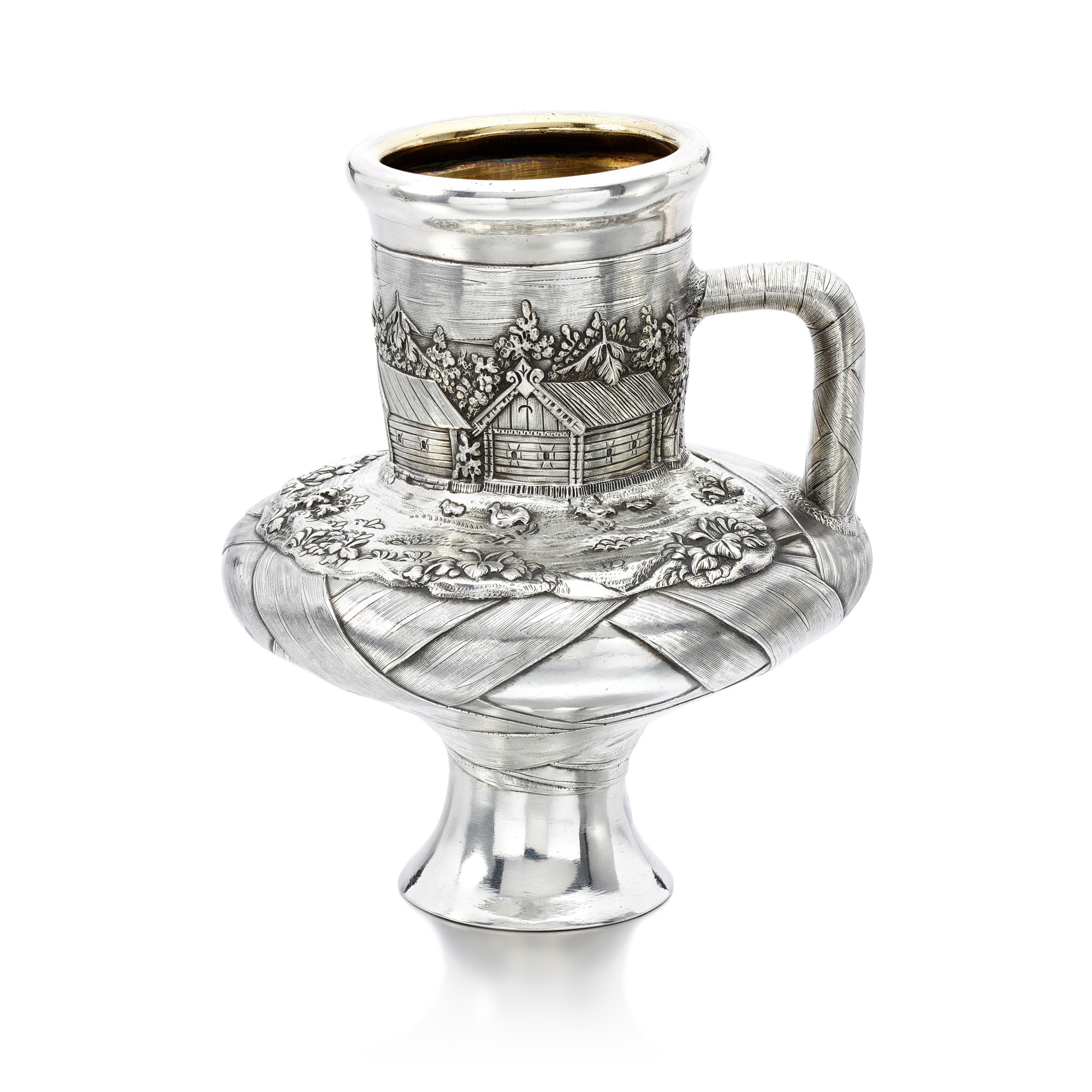 A silver trompe l’oeil kvass jug, retailed by J.H. Werner, Moscow, 1887 ...