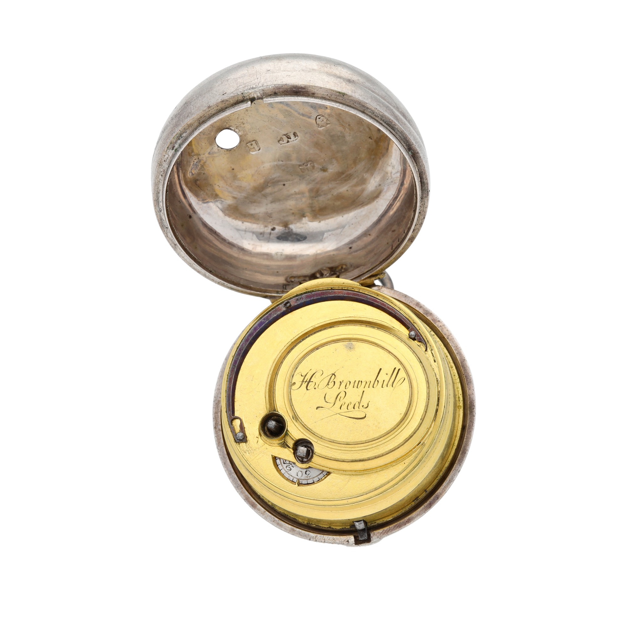 A Swiss calendar verge watch with polychrome enamel painted dial ...