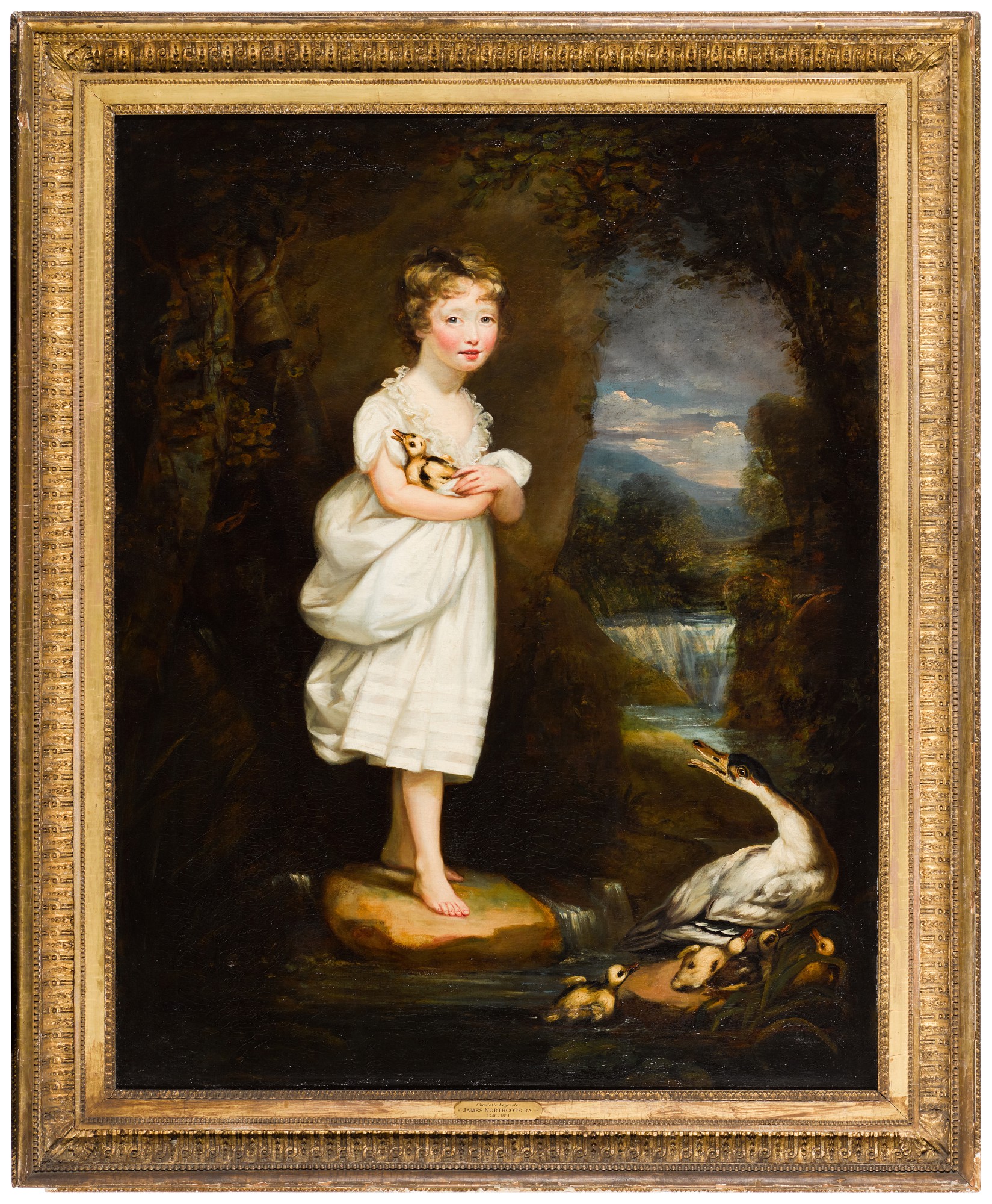 Portrait of Charlotte Leycester, full-length, wearing a white dress and ...
