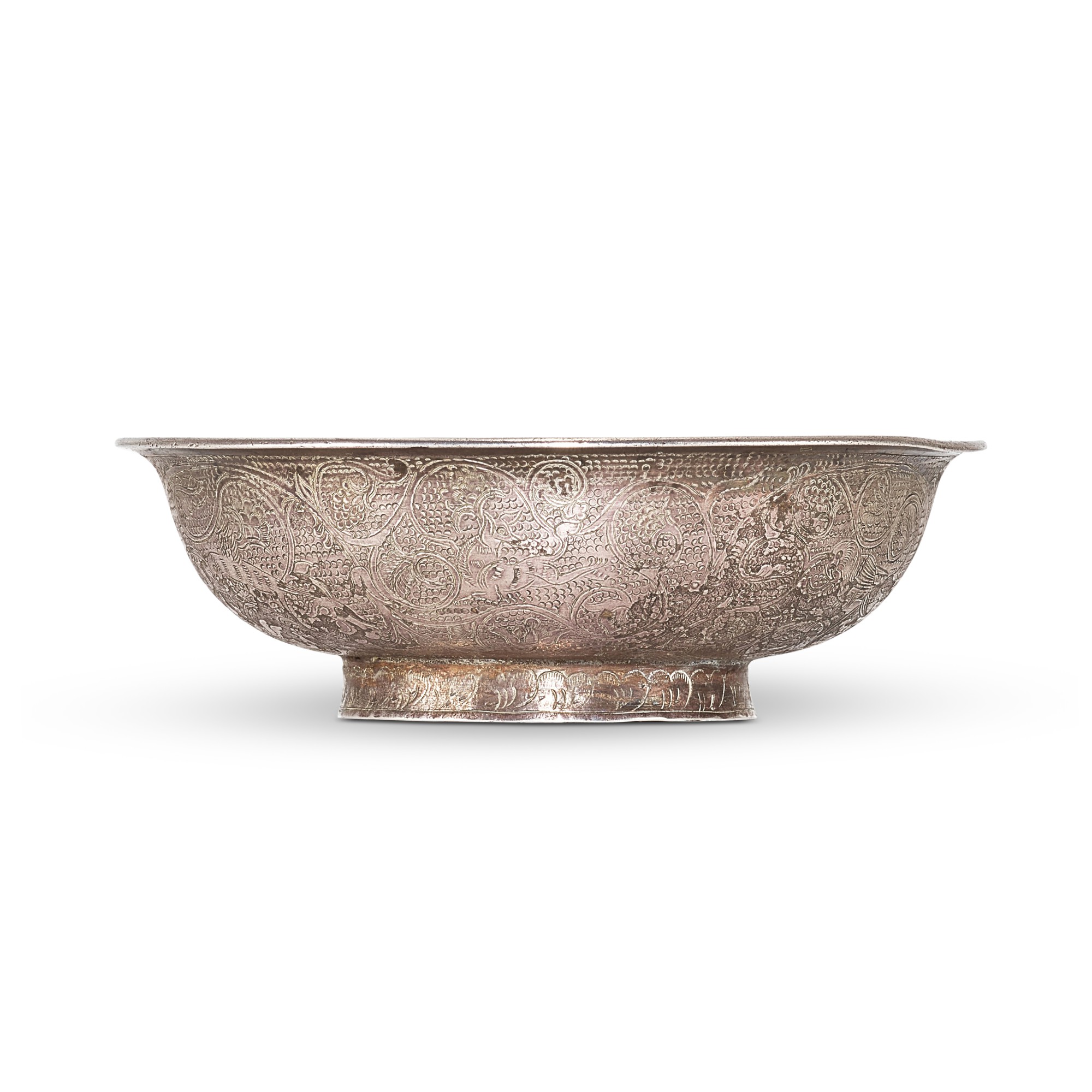 An engraved silver 'mythical beast' bowl, Tang dynasty 唐 銀鏨穿花瑞獸紋盌 ...