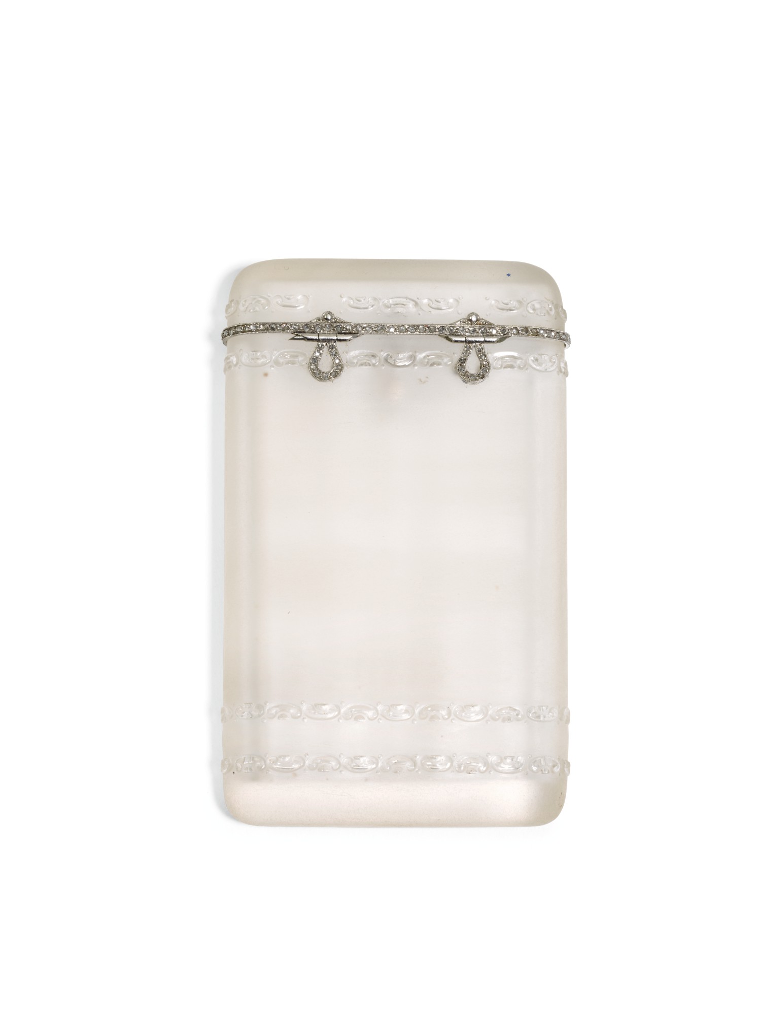 A CARVED ROCK CRYSTAL CIGARETTE CASE WITH PLATINUM MOUNTS, FRENCH ...