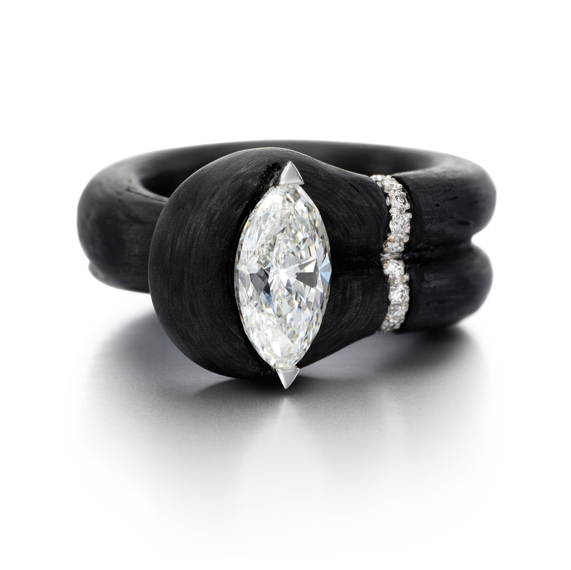 Carbon fibre, white gold and diamond ring, 'Cappio' | Jewellery ...