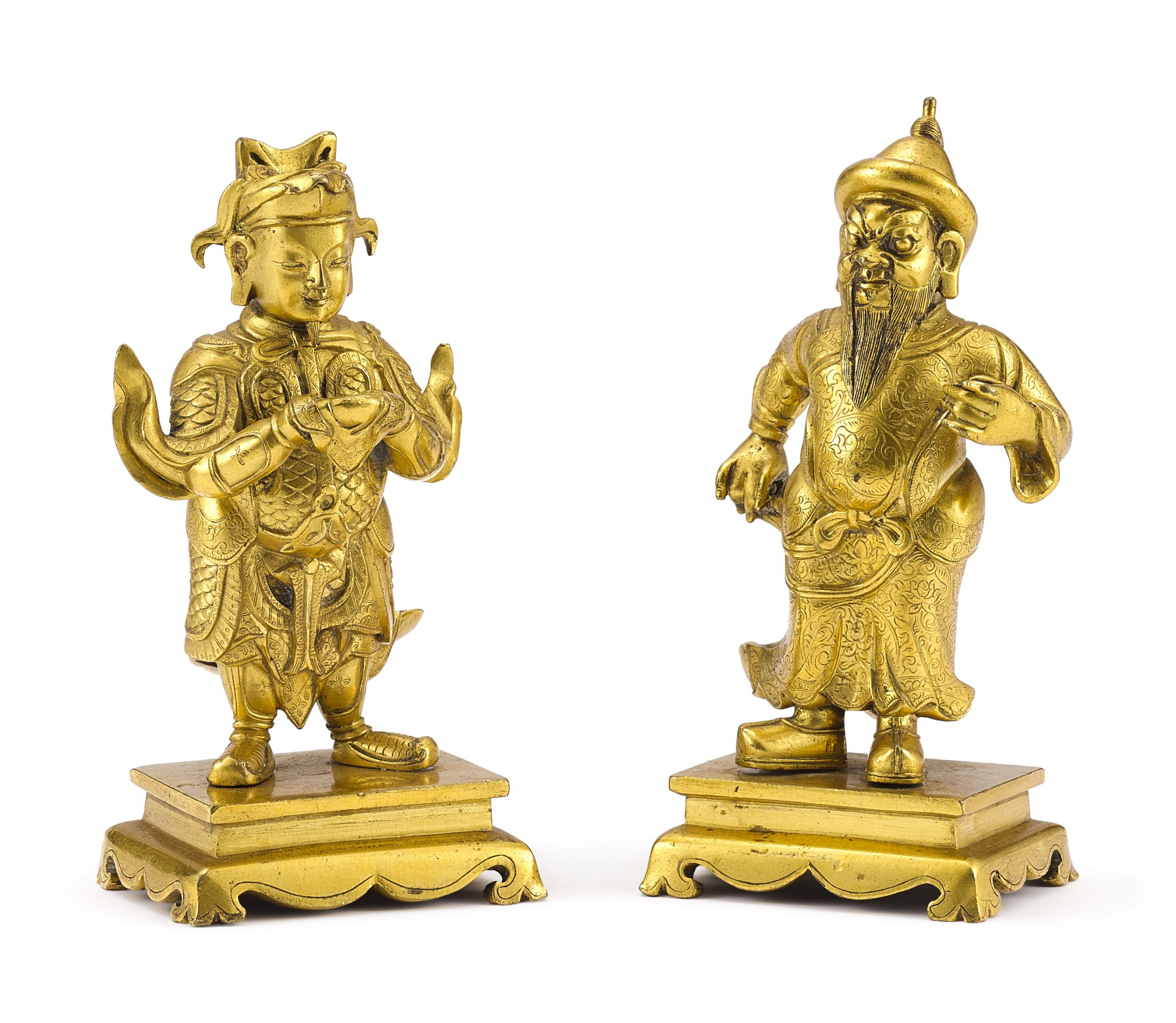 A PAIR OF GILT-BRONZE FIGURES OF DAOIST DEITIES, MING DYNASTY, 17TH ...