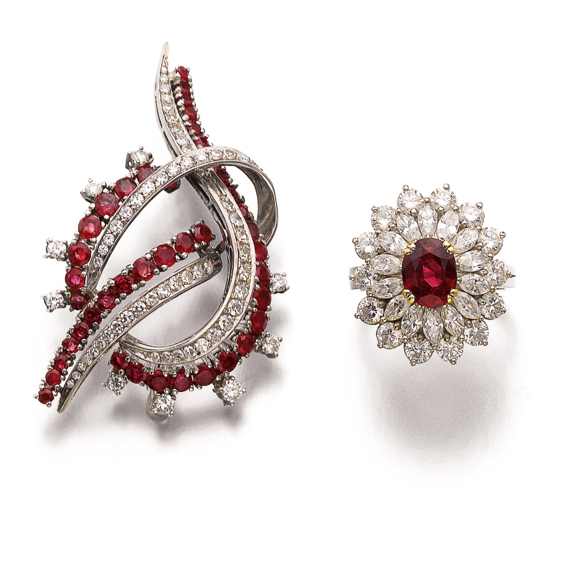 RUBY AND DIAMOND BROOCH, AND A RUBY AND DIAMOND RING | Fine Jewels ...