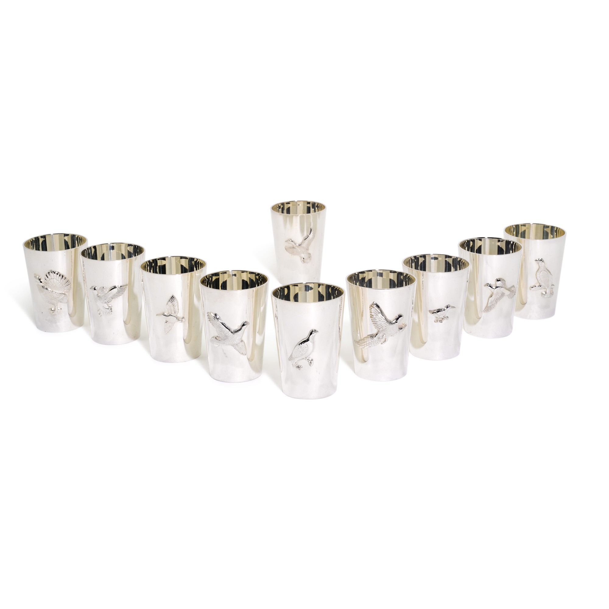 A set of ten Elizabeth II silver game bird shooting beakers, Hamilton ...