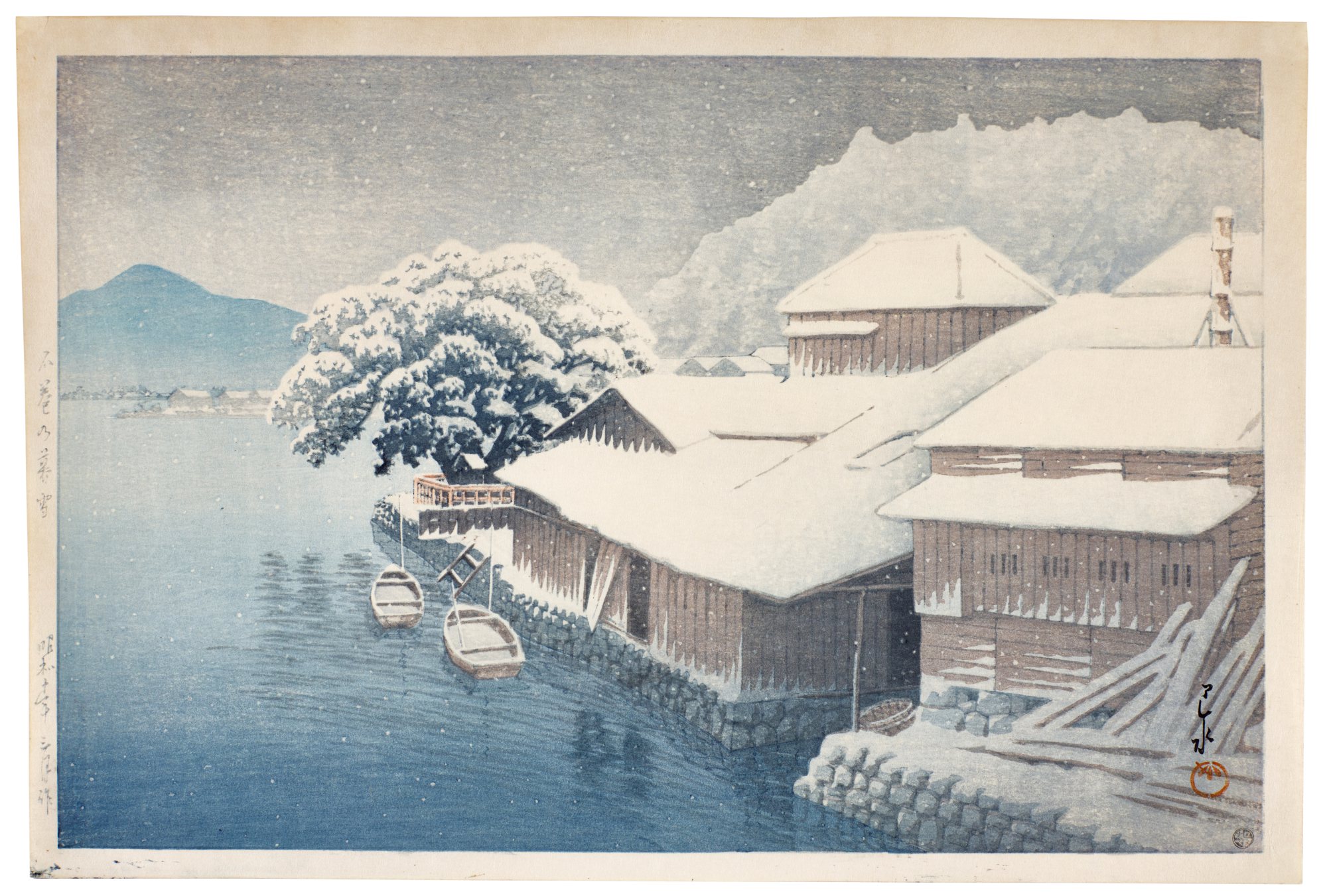 Kawase Hasui (1883-1957) | Evening Snow at Ishinomaki (Ishinomaki no ...