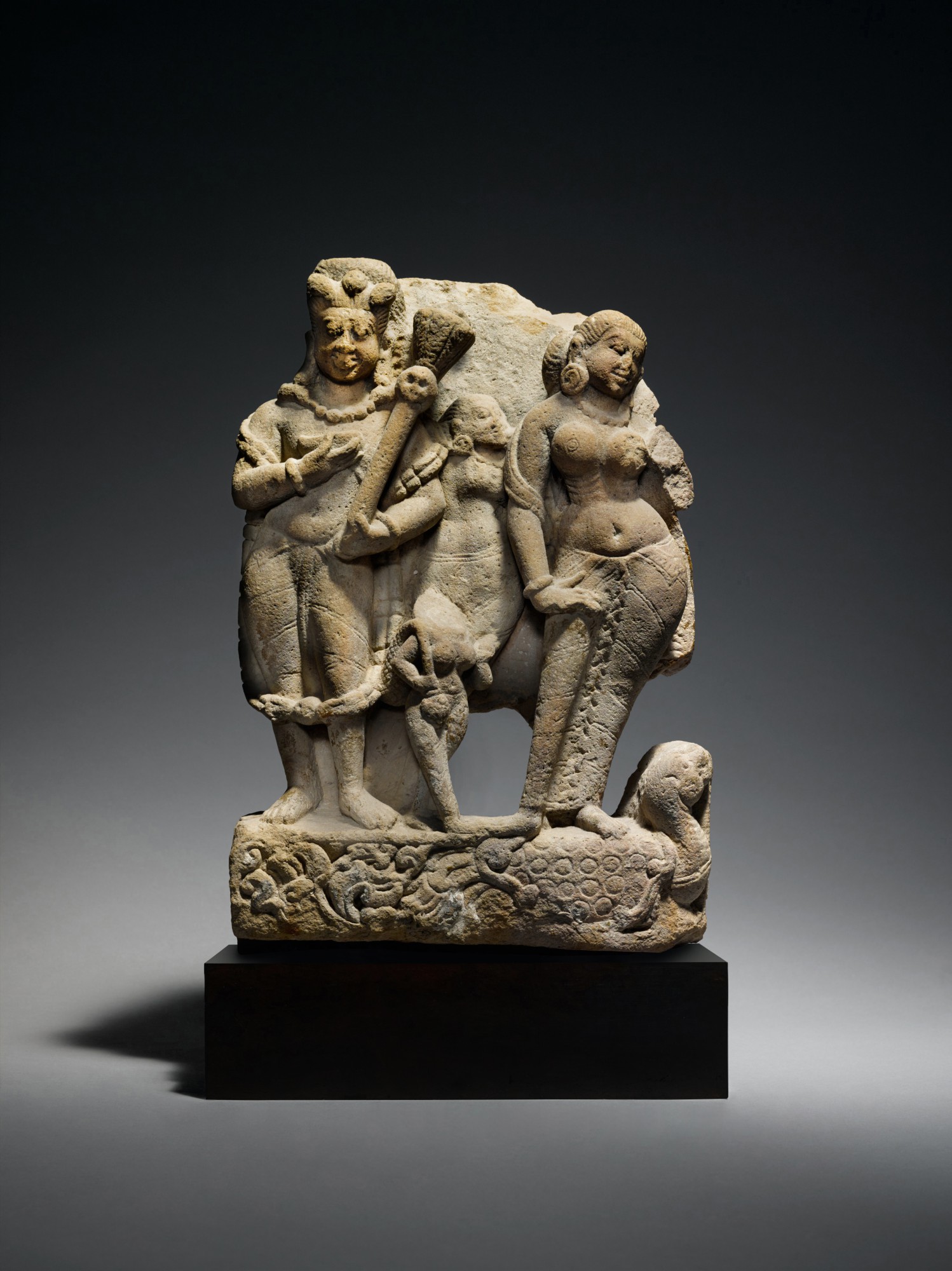 A Sandstone Group of Shiva as Bhairava with River Goddess Ganga, Central India, 8th/9th Century ...