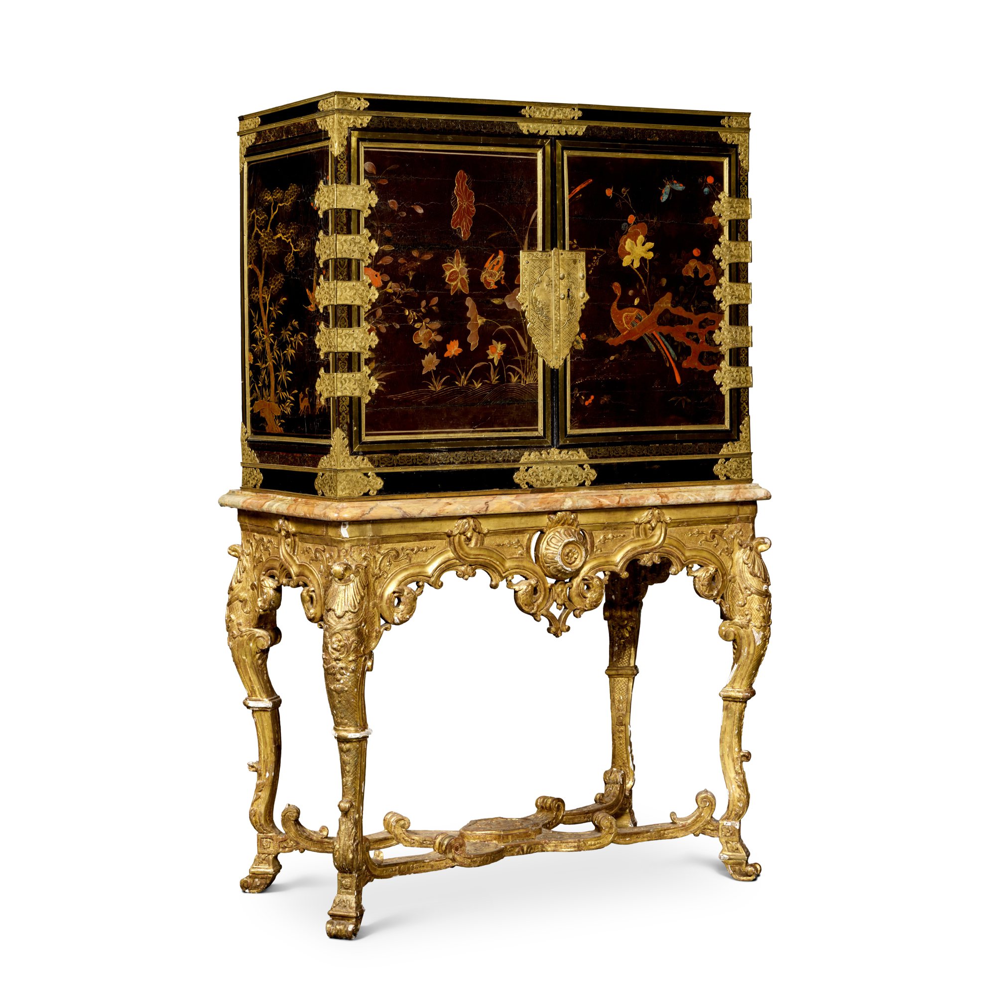 A Chinese and European Lacquer Gilt-Bronze Mounted Brass and Tortoise ...