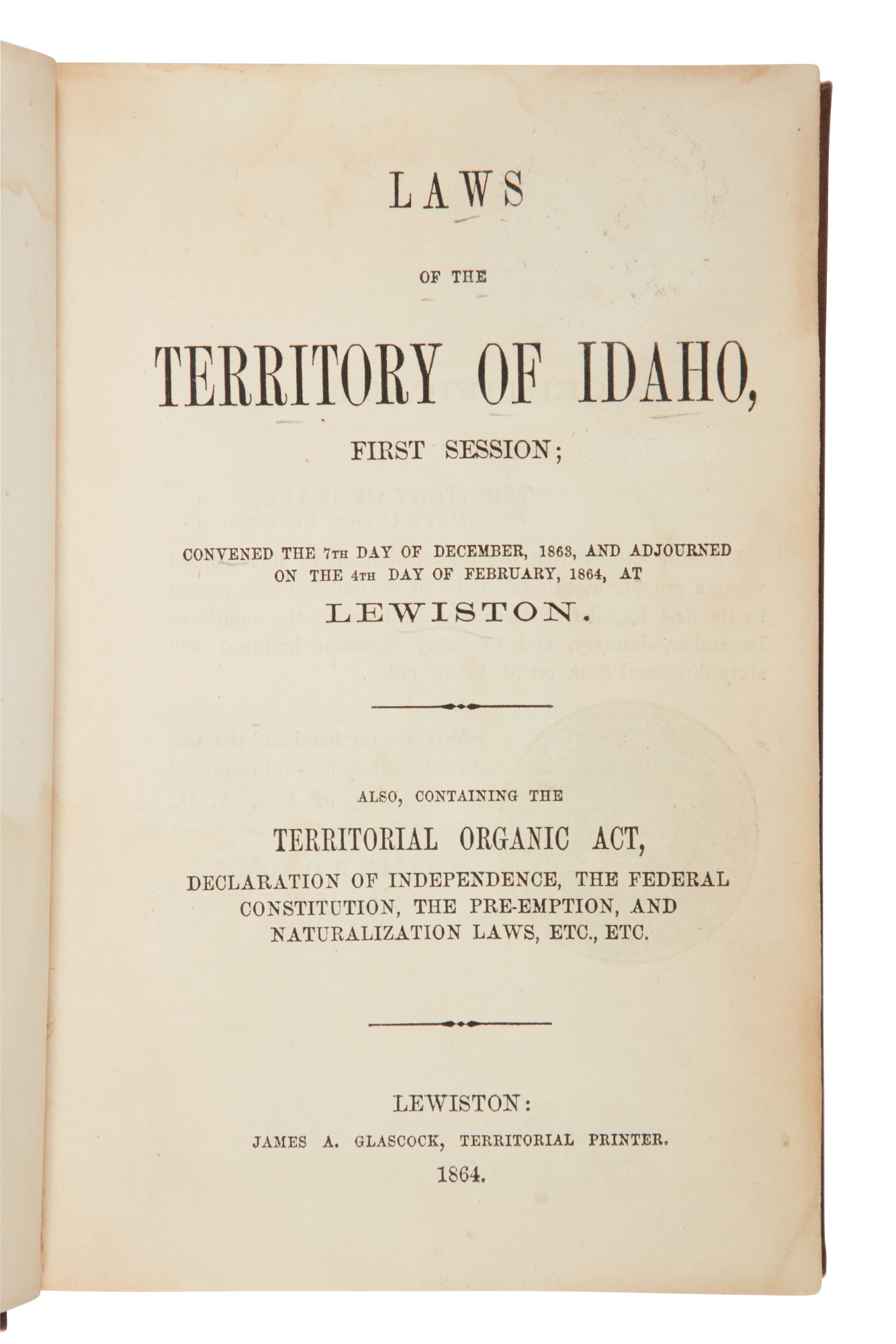 Idaho and Montana | Laws of the Territory of Idaho, one of the earliest ...