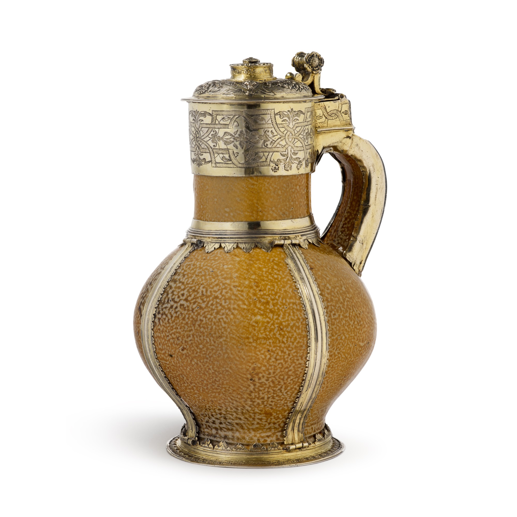 An Elizabeth I Silver-Gilt Mounted Tigerware Jug, Maker's Mark a Tudor ...