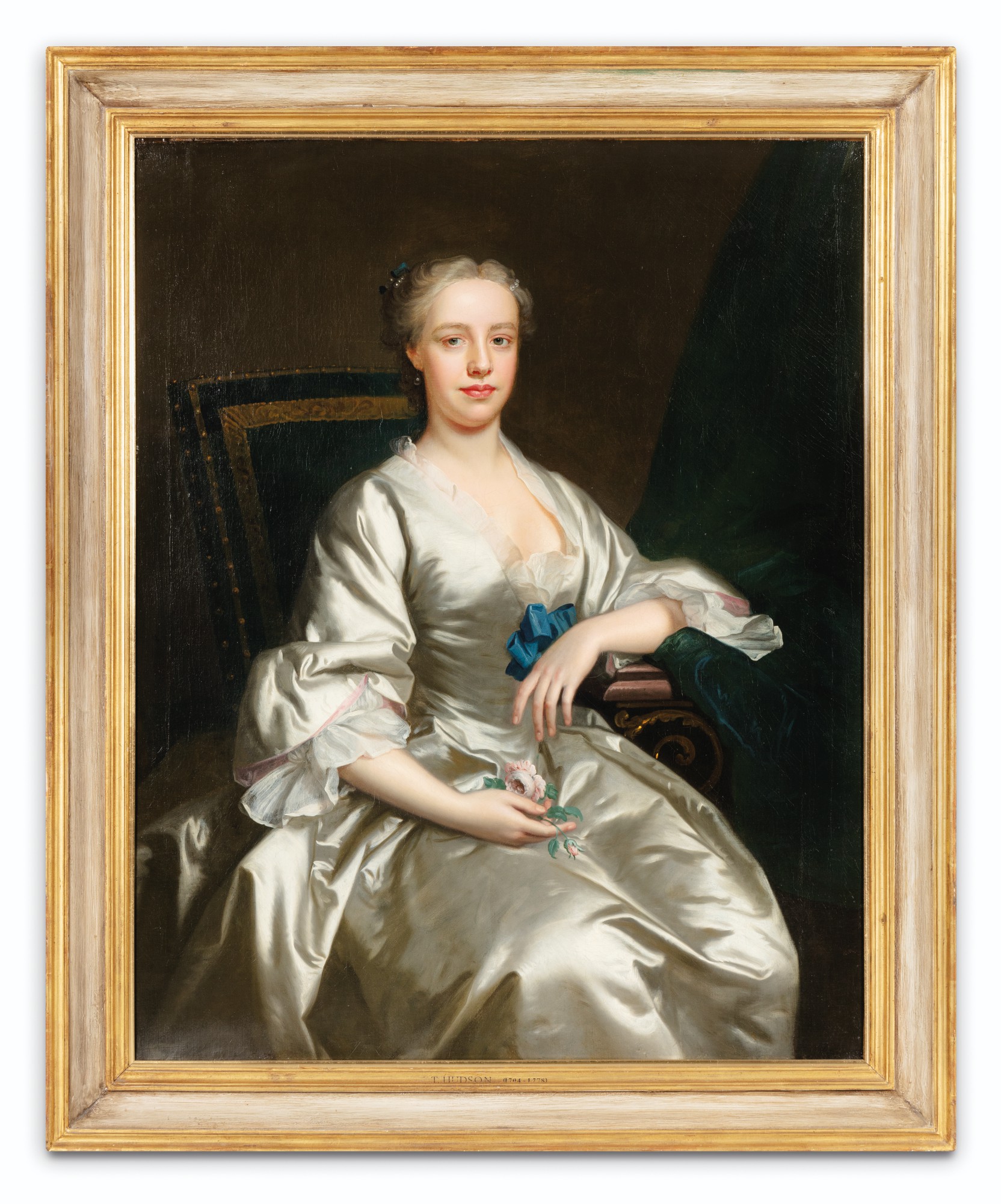 Presumed portrait of Flora MacDonald (1722-1790), three-quarter length, wearing a satin dress ...