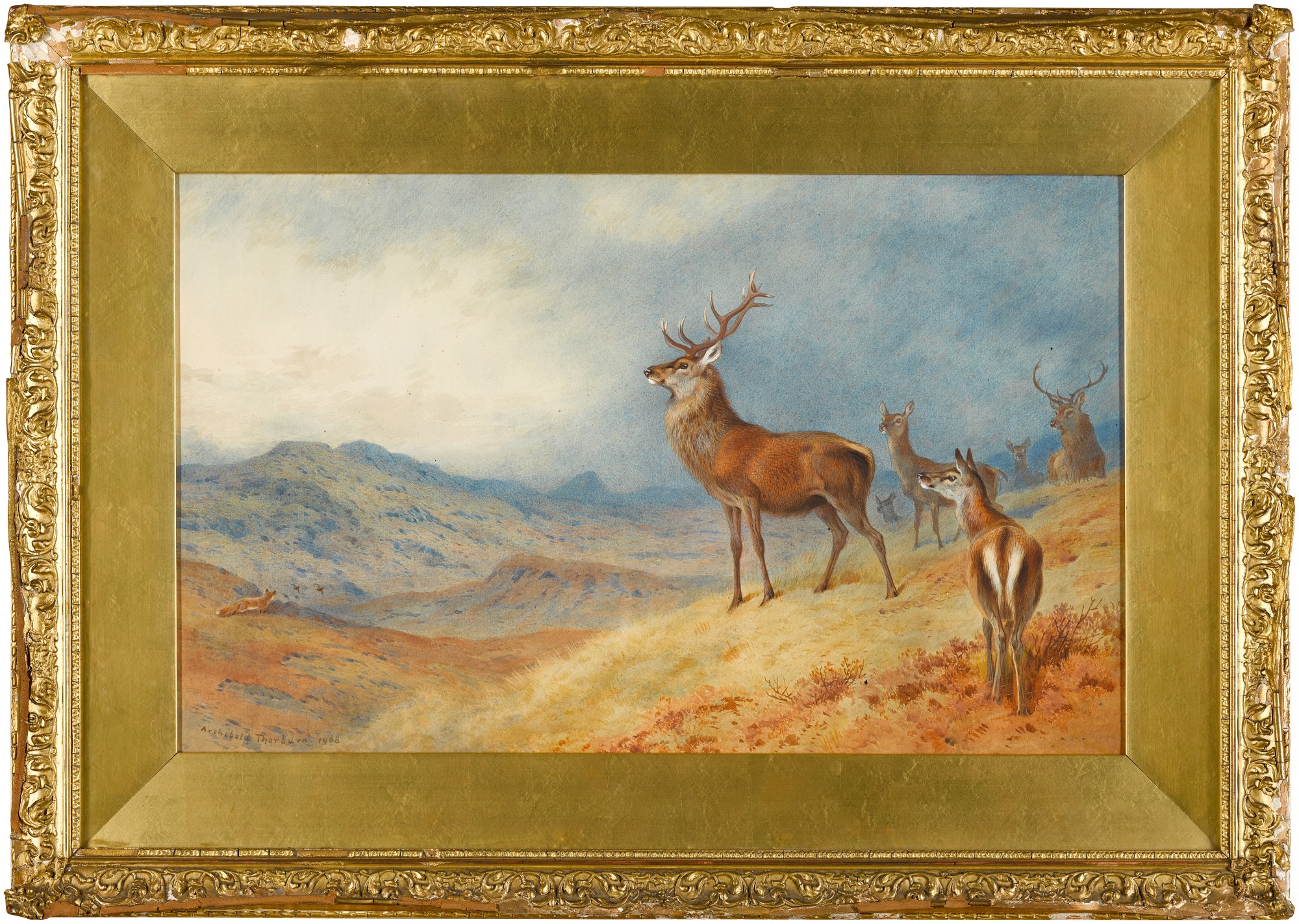 ARCHIBALD THORBURN | RED DEER IN A HIGHLAND LANDSCAPE | European Art ...