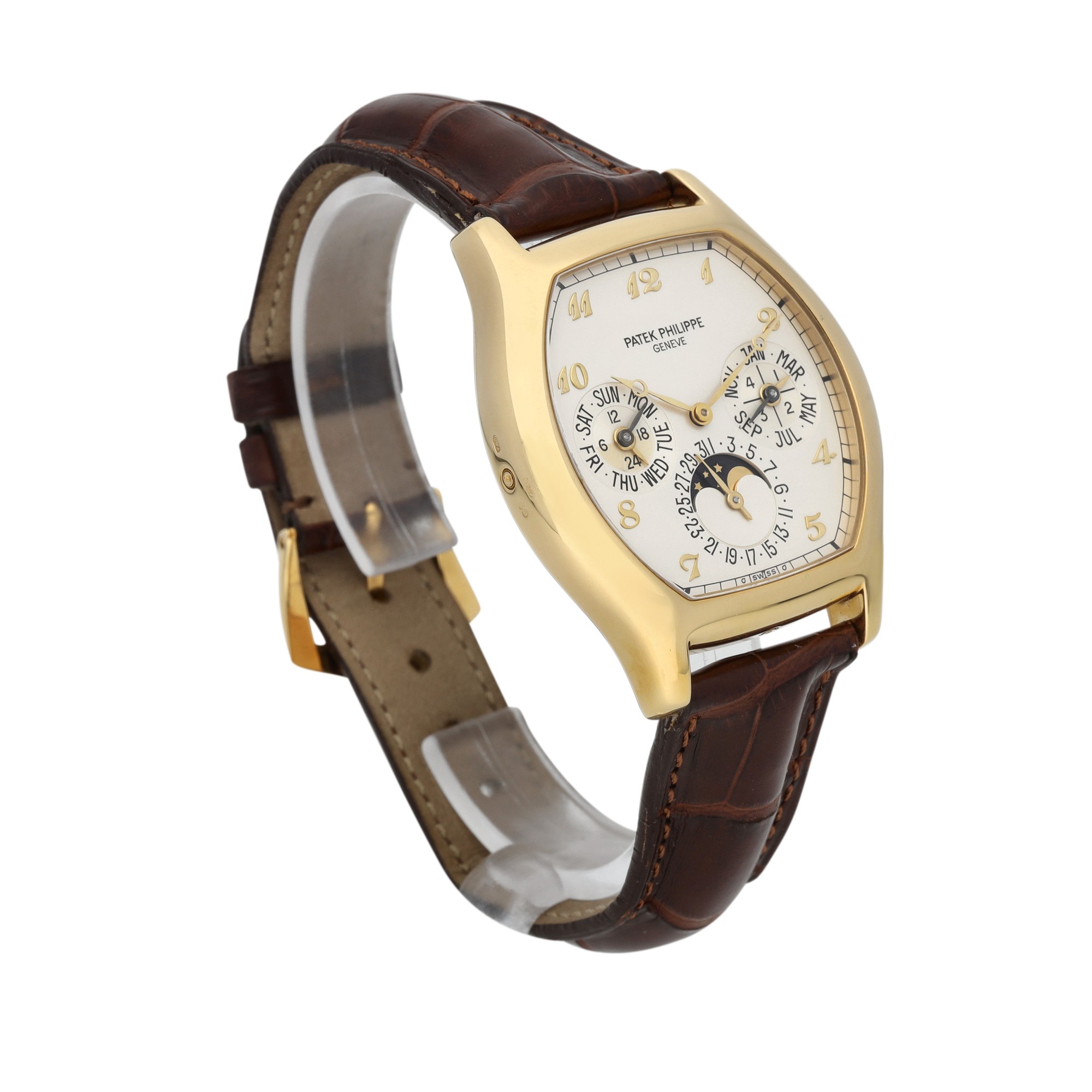 Ref. 5040 | A yellow gold tonneau-shaped perpetual calendar wristwatch ...