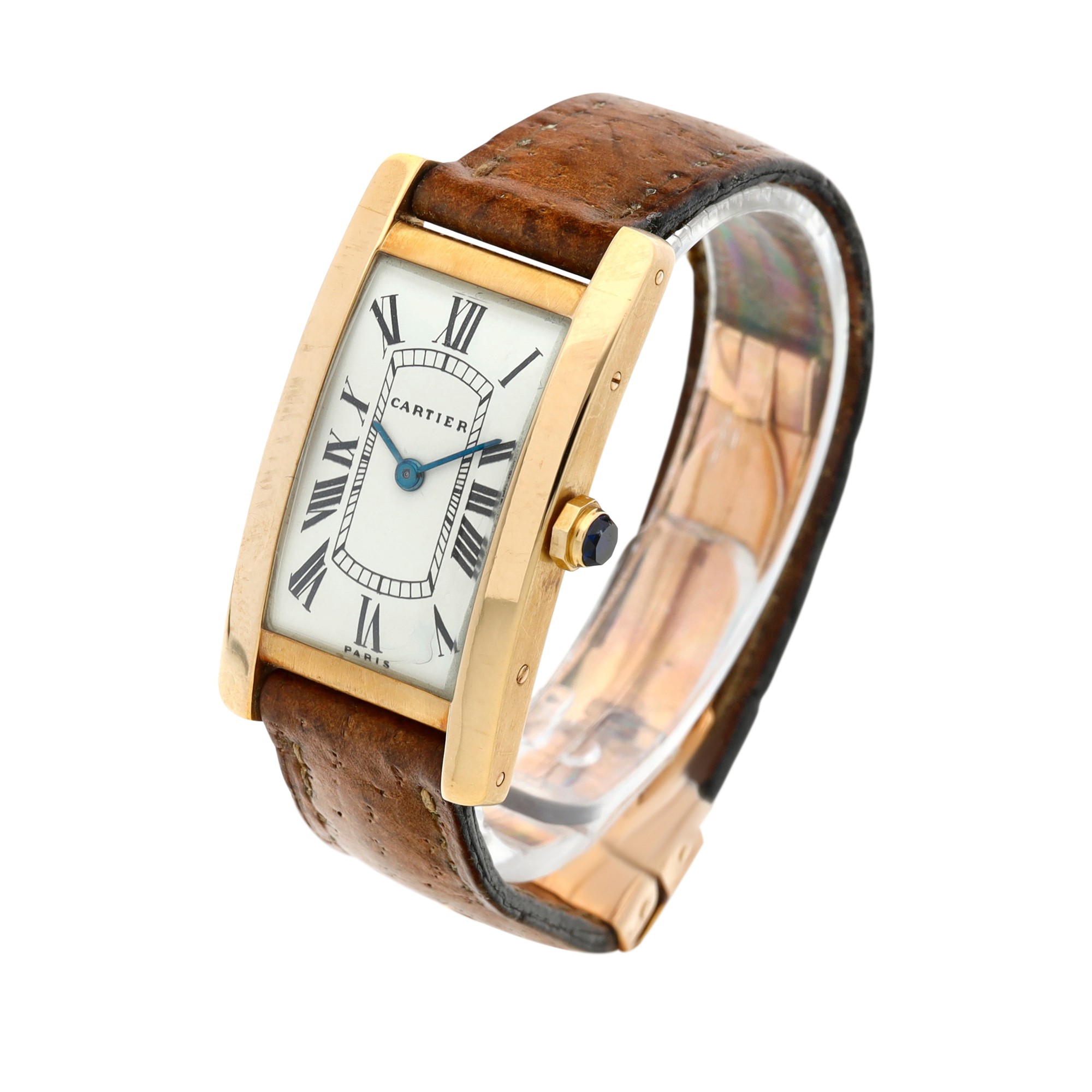 Tank Cintrée, A rare yellow gold rectangular wristwatch, Circa 1965 卡地亞 ...