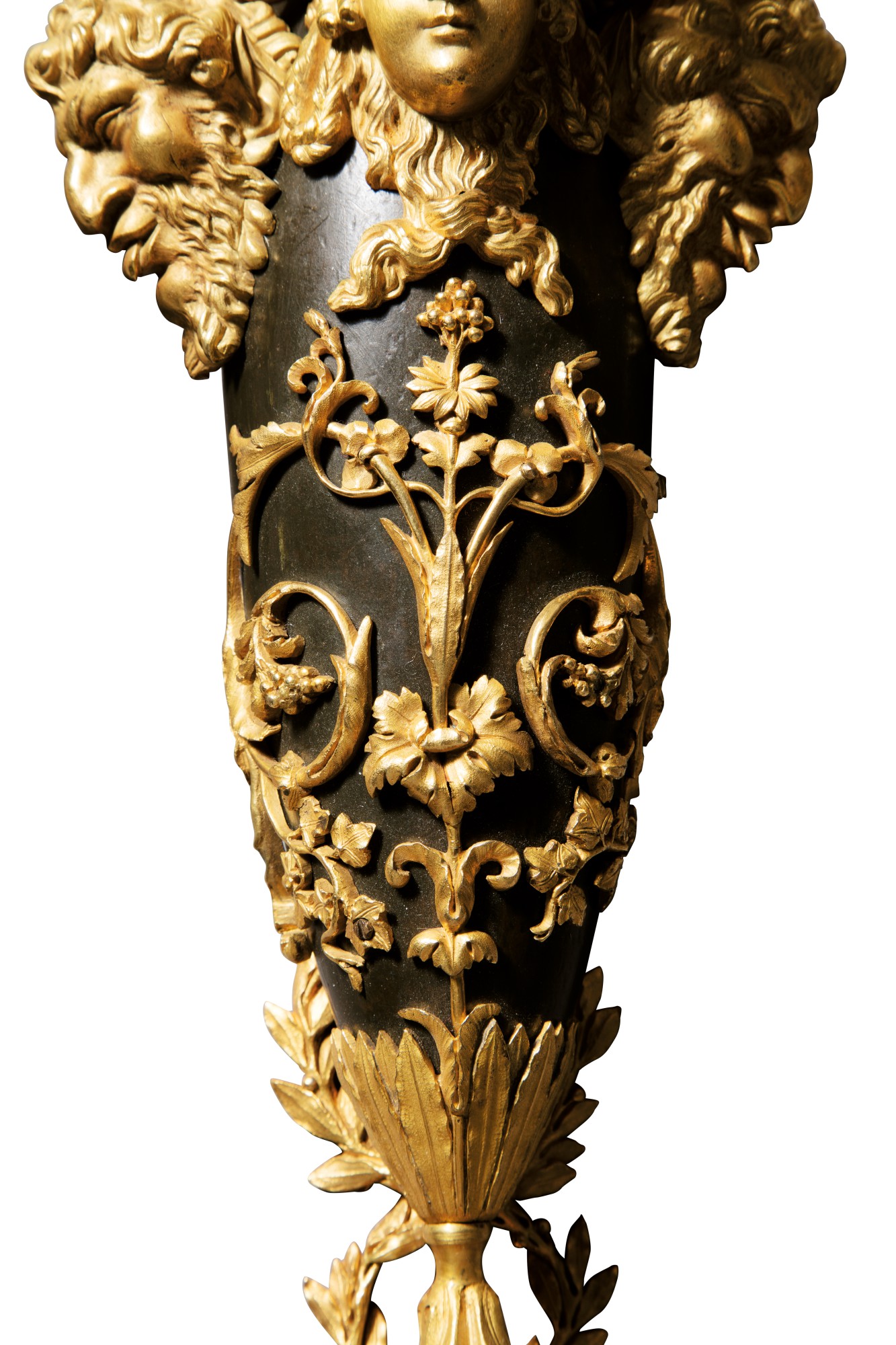 A pair of late Louis XV patinated and gilt-bronze three-light wall ...