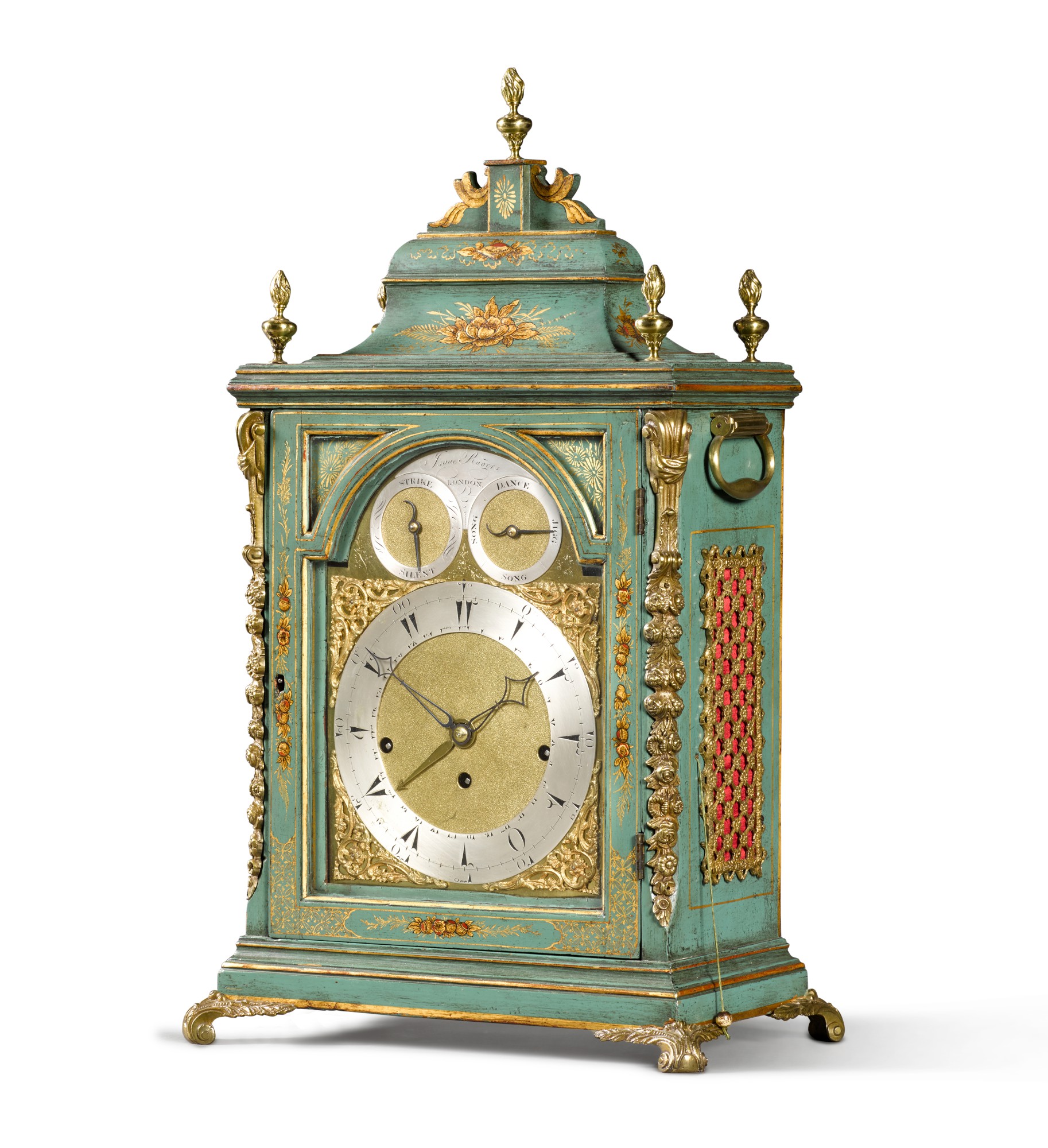 A George III green and gilt japanned musical table clock for the ...