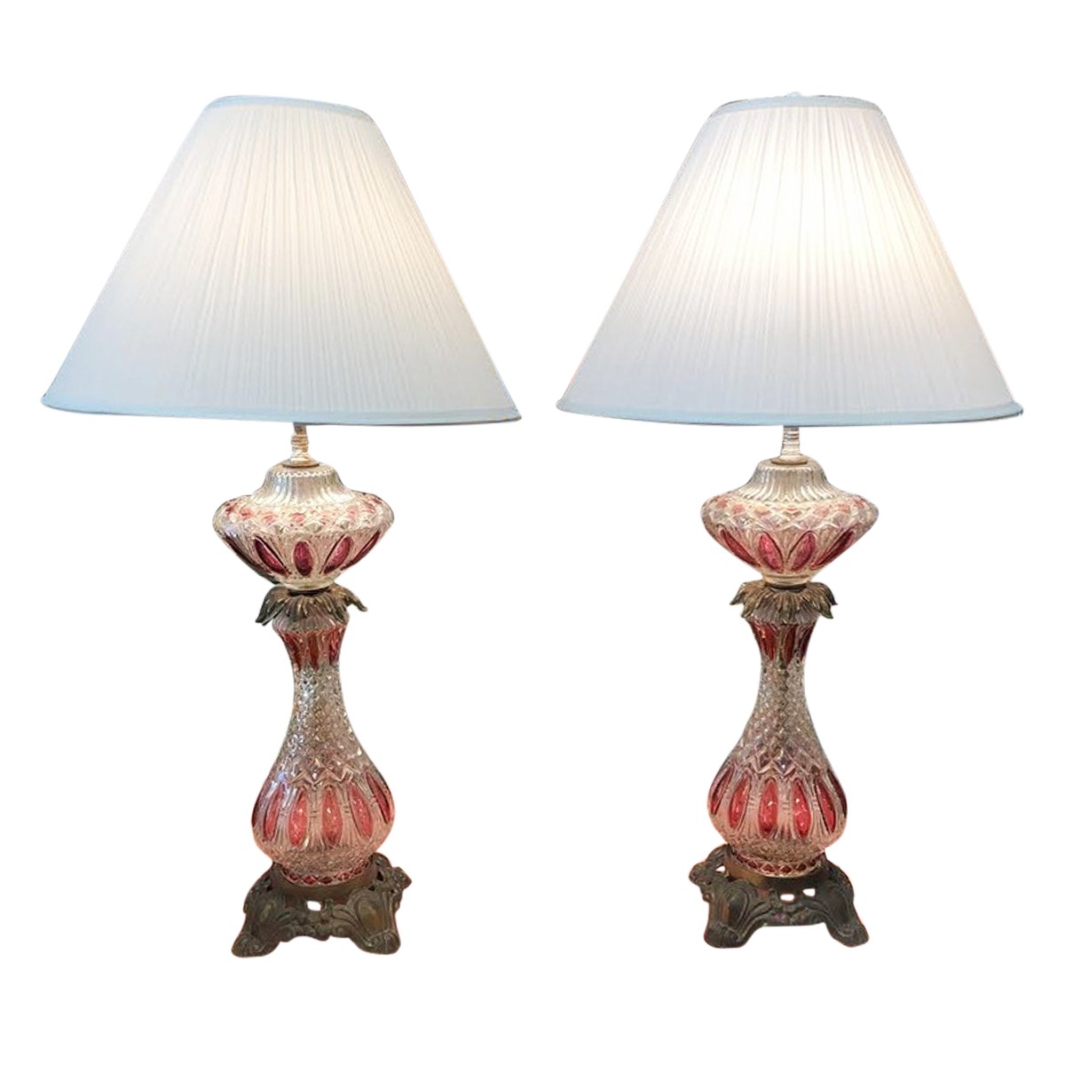 Vintage Cranberry Glass Table Lamps Available For Immediate Sale At ...