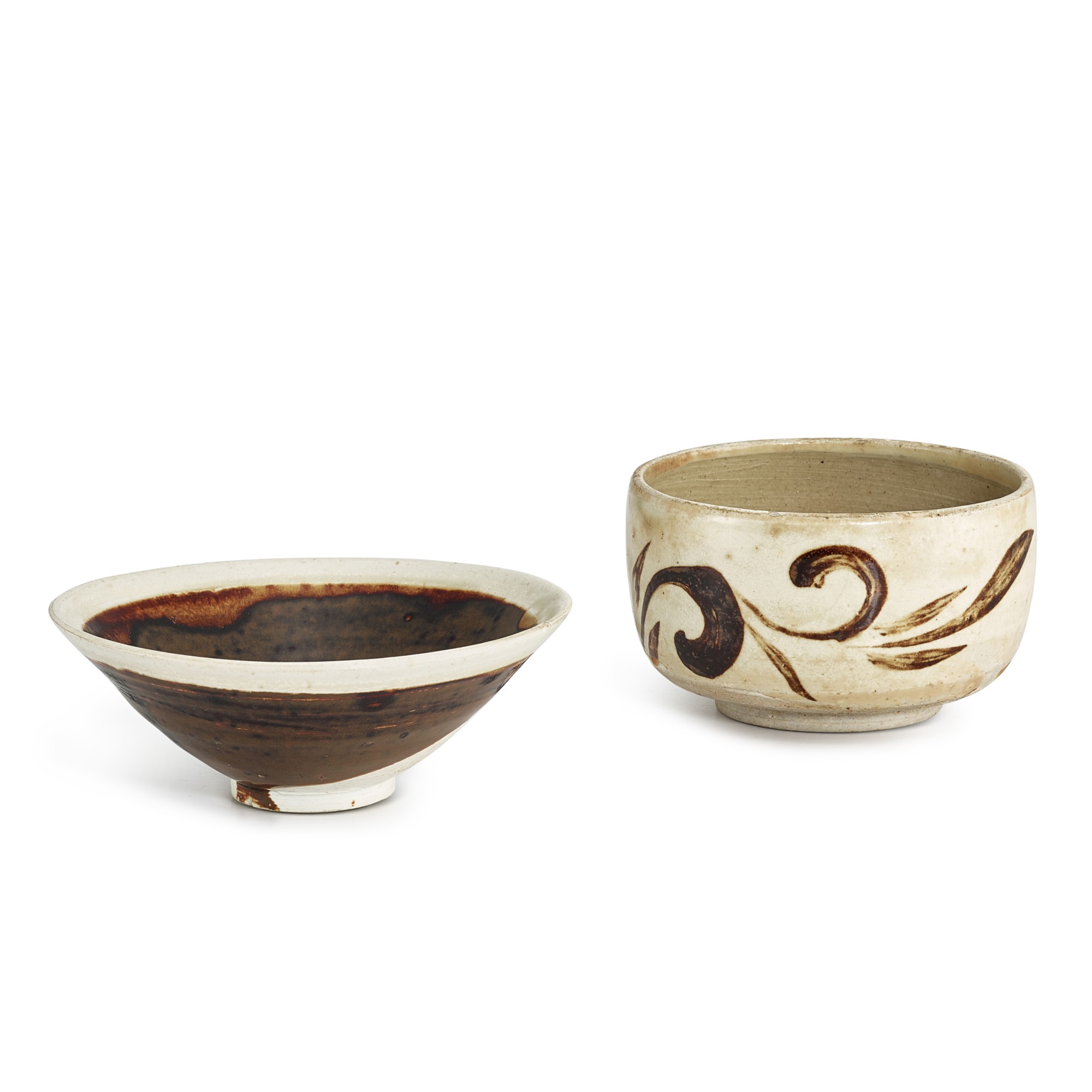A white-rimmed black-glazed bowl and a Cizhou-type painted bowl, Song ...