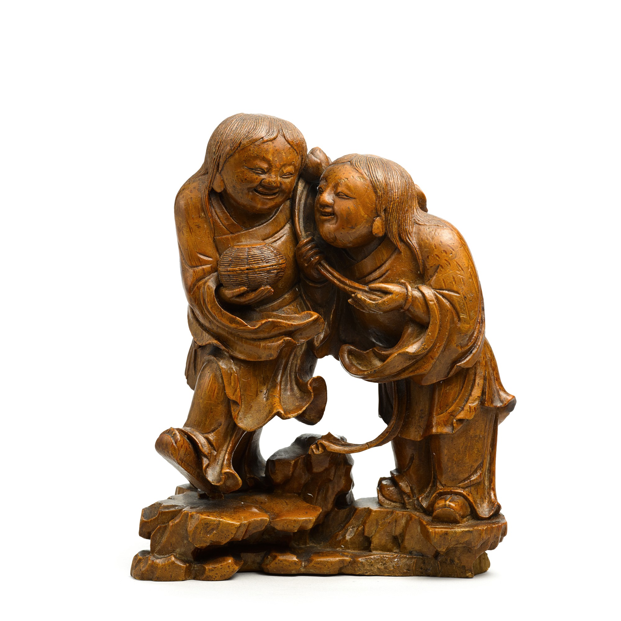 A carved bamboo figure of 'Hehe Erxian' Qing dynasty, 19th century ...