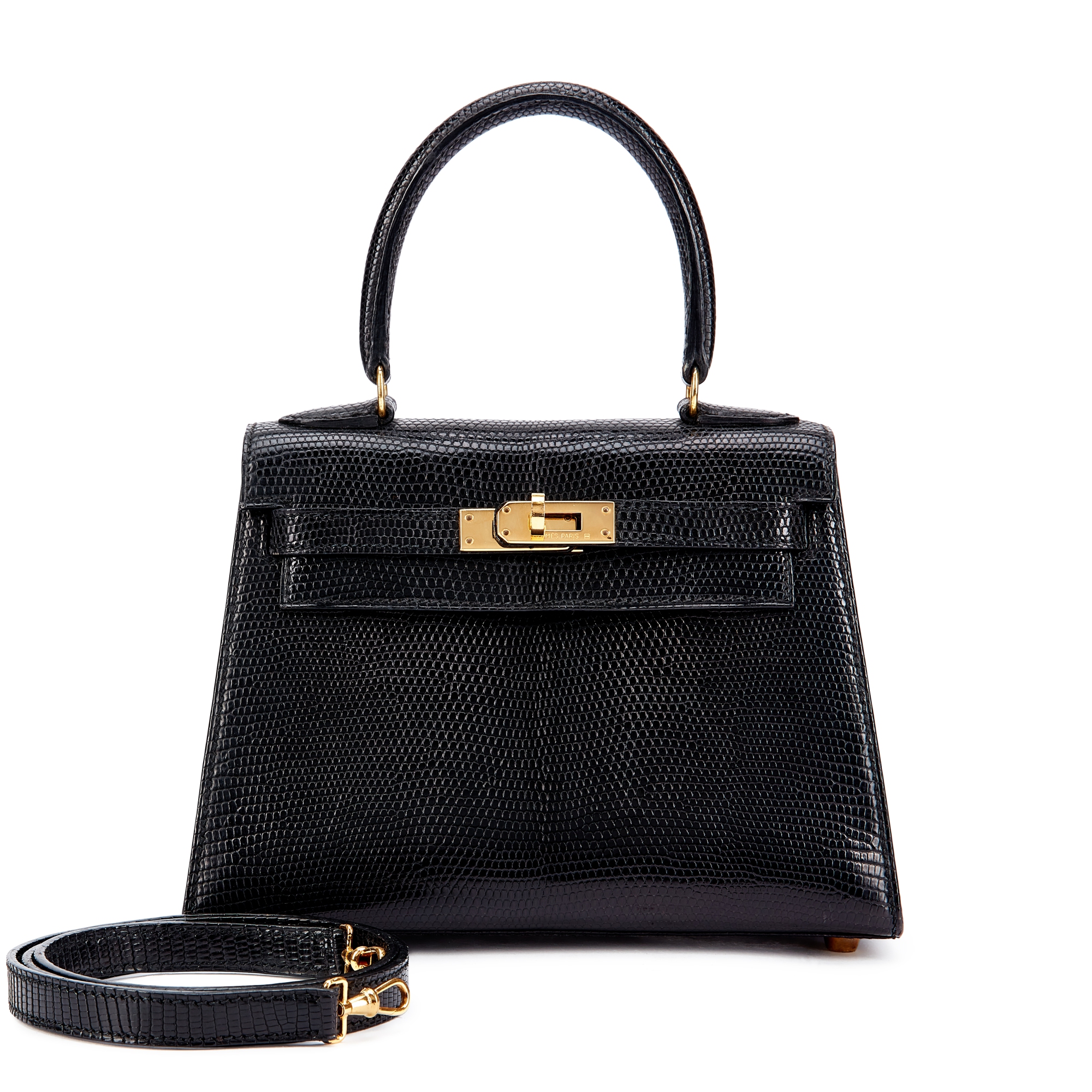 Black Shiny Niloticus Lizard Mini Kelly 20 I Gold Hardware, 2000 ...