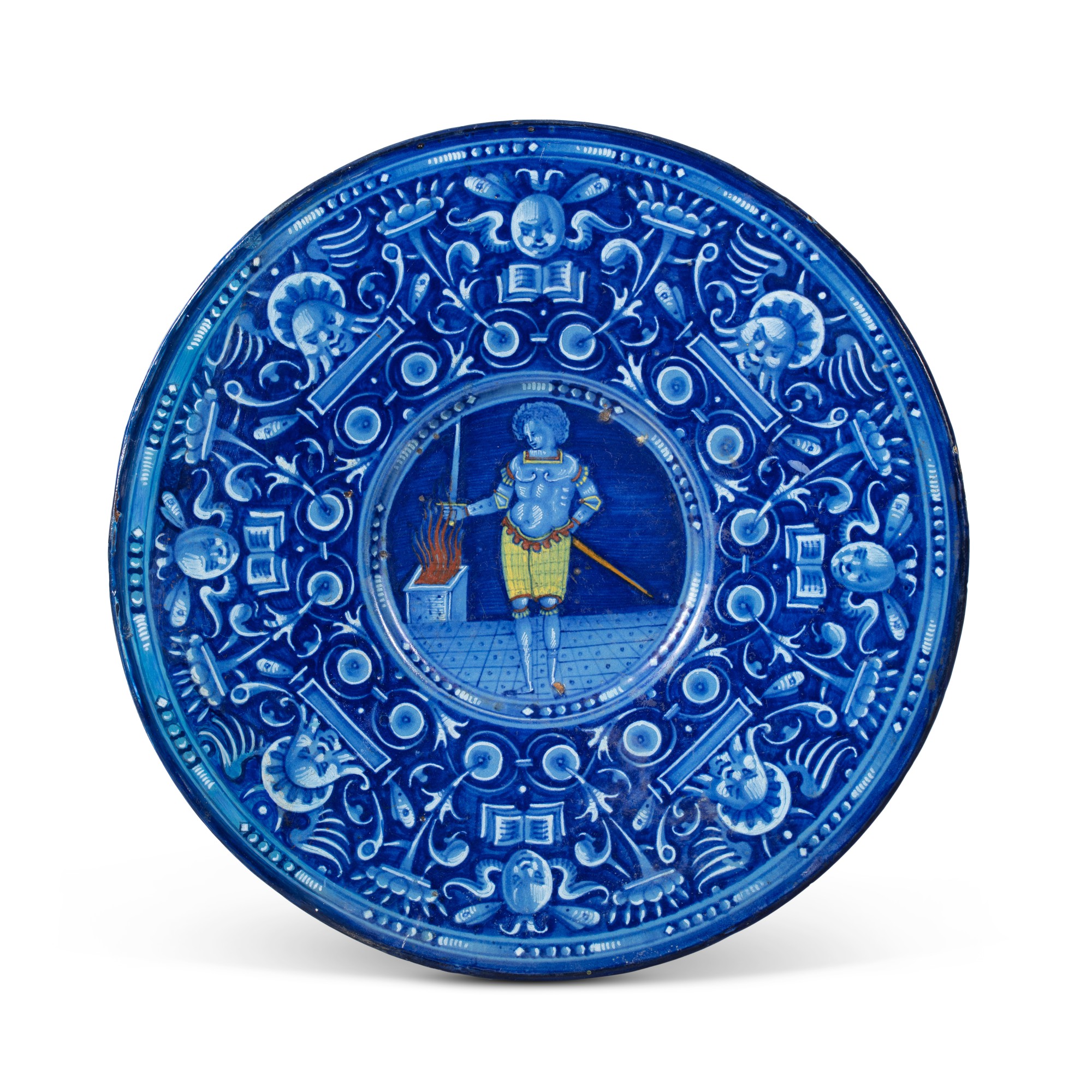 A Faenza maiolica berrettino-ground plate, Faenza, circa 1525-30 ...