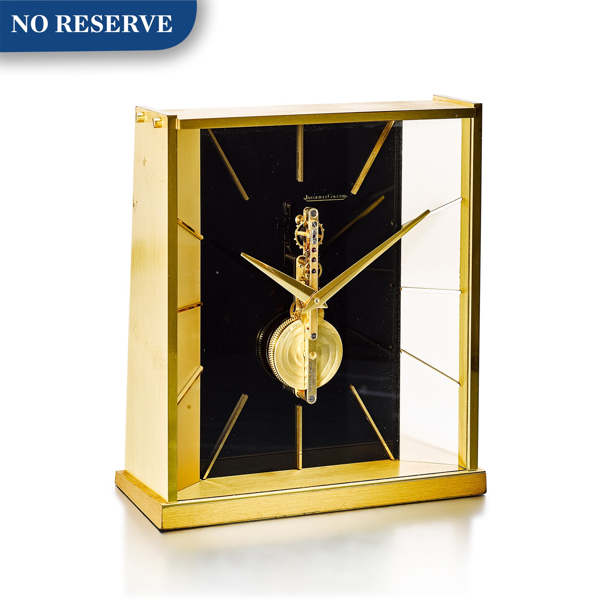 JAEGER-LECOULTRE | A GILT BRASS TABLE CLOCK WITH 8 DAYS POWER RESERVE ...