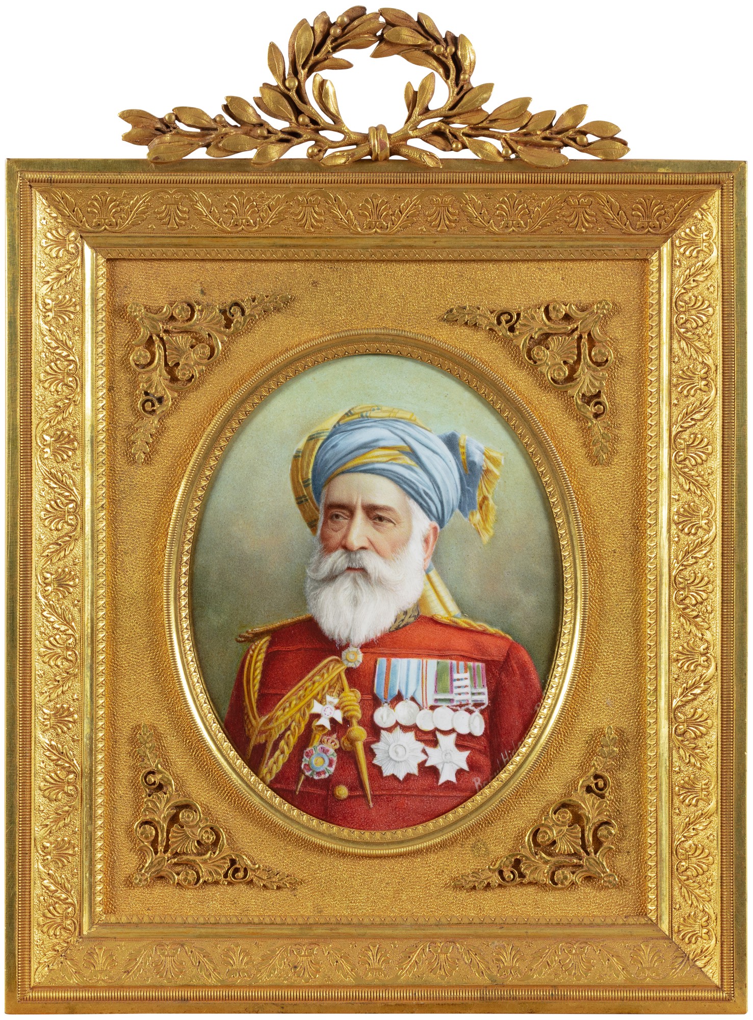 An enamel portrait of Nawab Muhammad Aslam Khan, signed by Raoul Hideux ...
