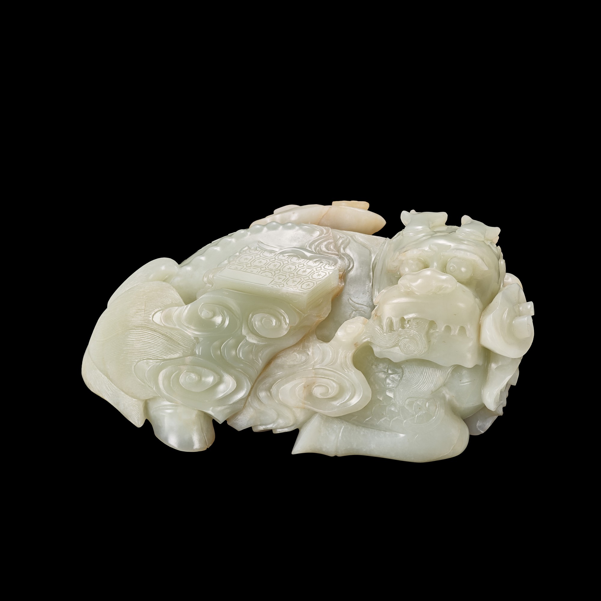 A large white jade 'qilin and book' carving, Qing dynasty, Qianlong ...