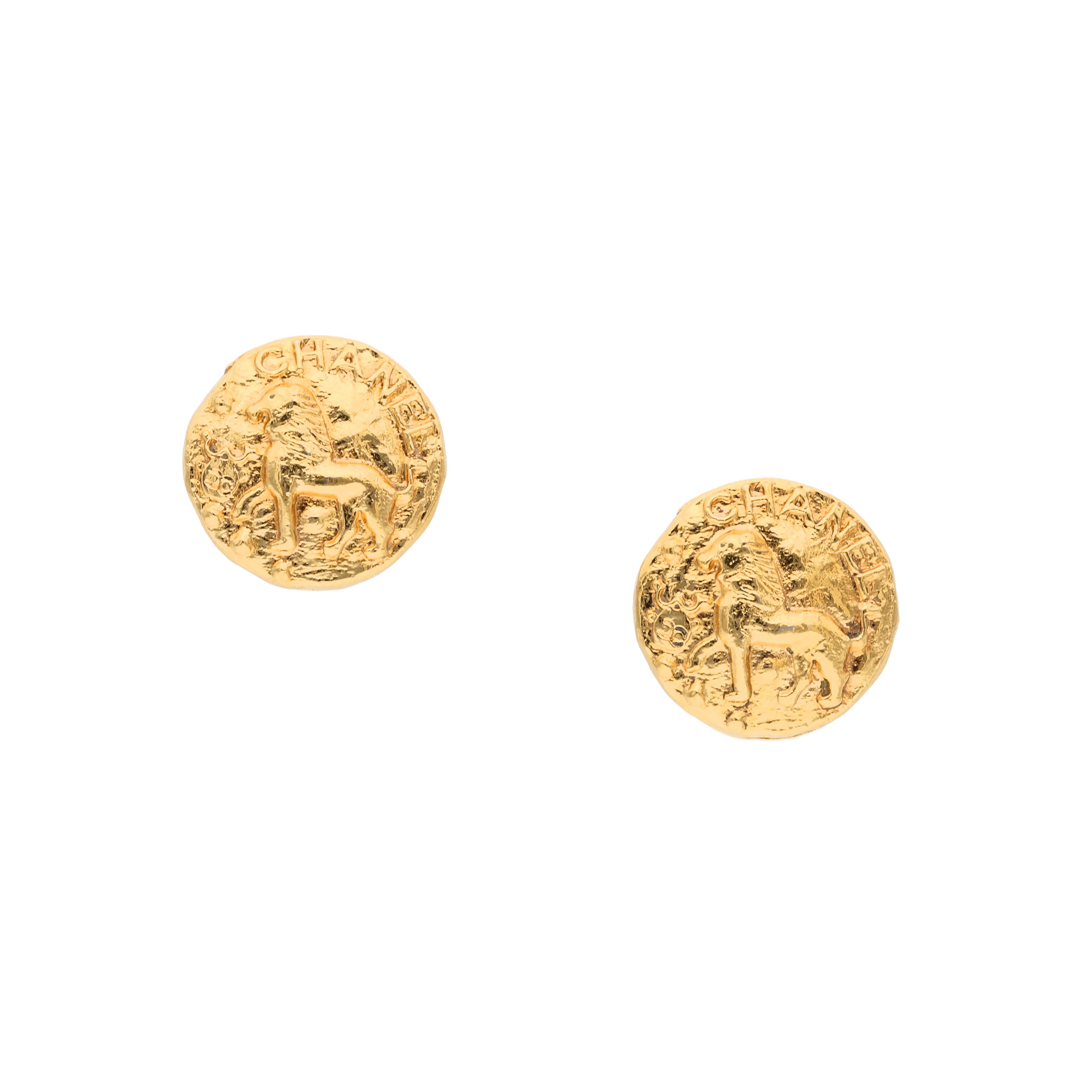 Chanel Vintage Gold Metal Leo The Lion Coin Earrings, 1984 Available ...