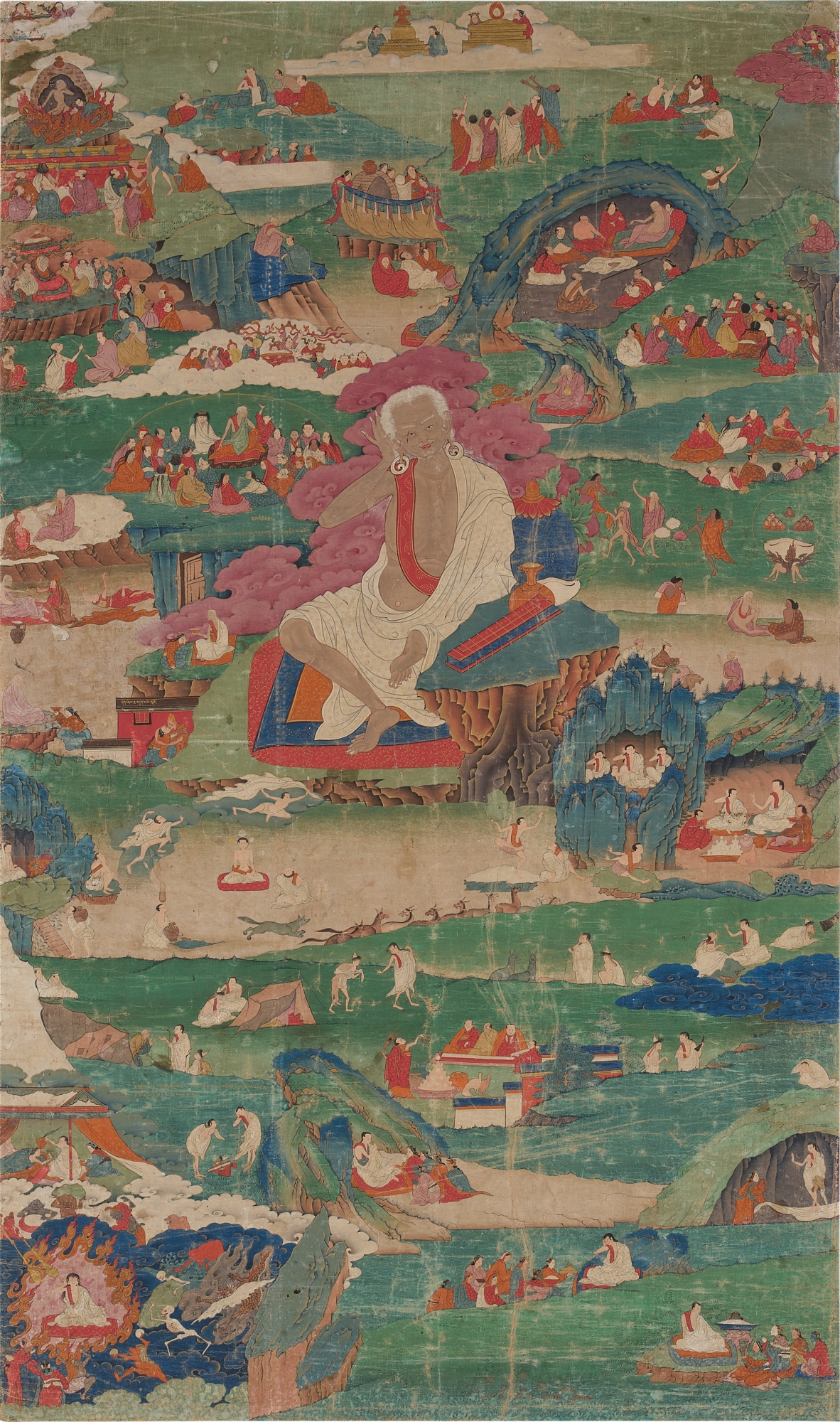 A thangka depicting episodes from the life of Milarepa, Eastern Tibet ...