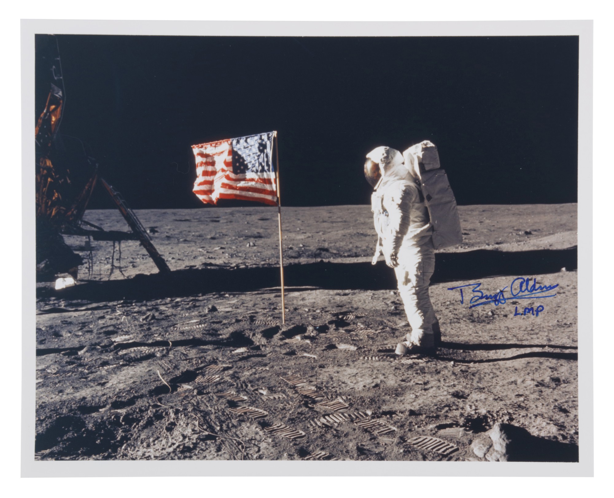 [Apollo 11] — Buzz Aldrin with the Stars & Stripes. Signed by Lunar ...