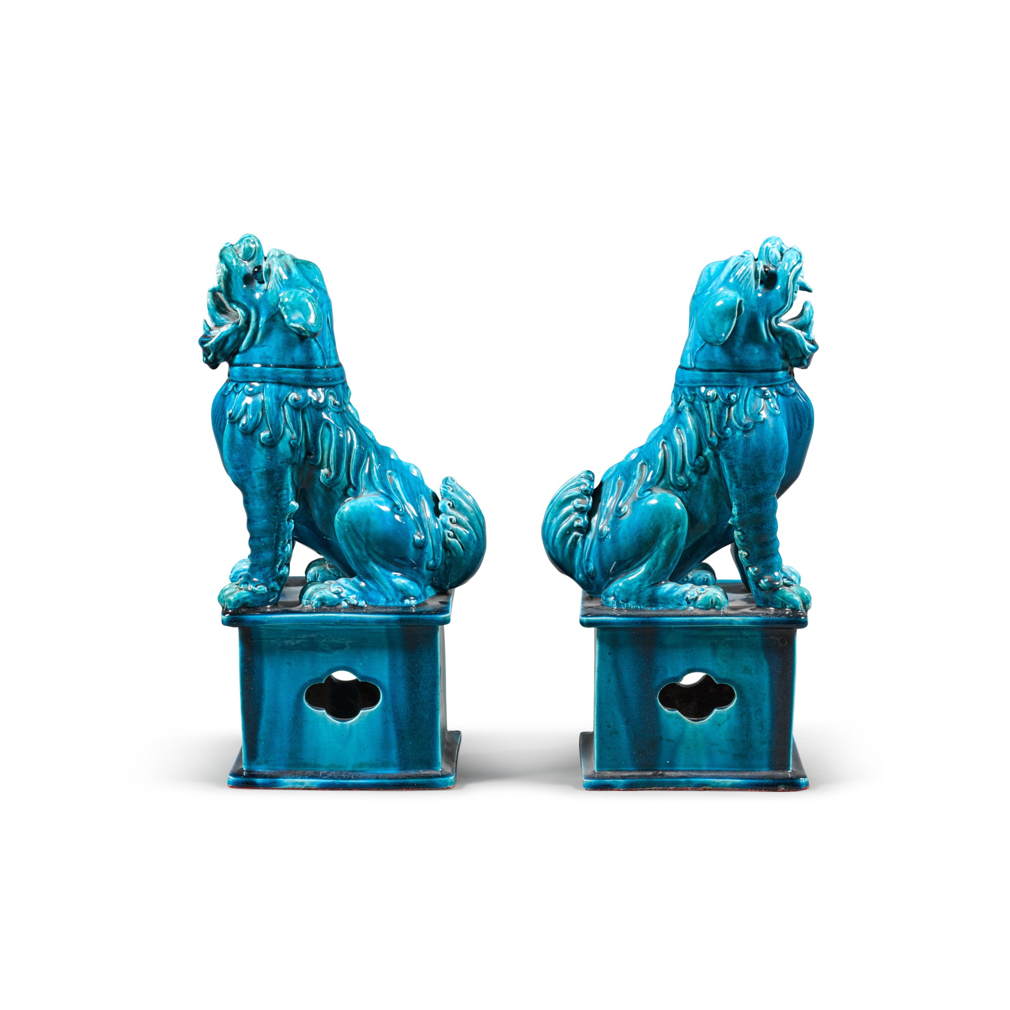 A pair of Chinese turquoise-glazed Buddhist lions, Qing dynasty, 19th ...