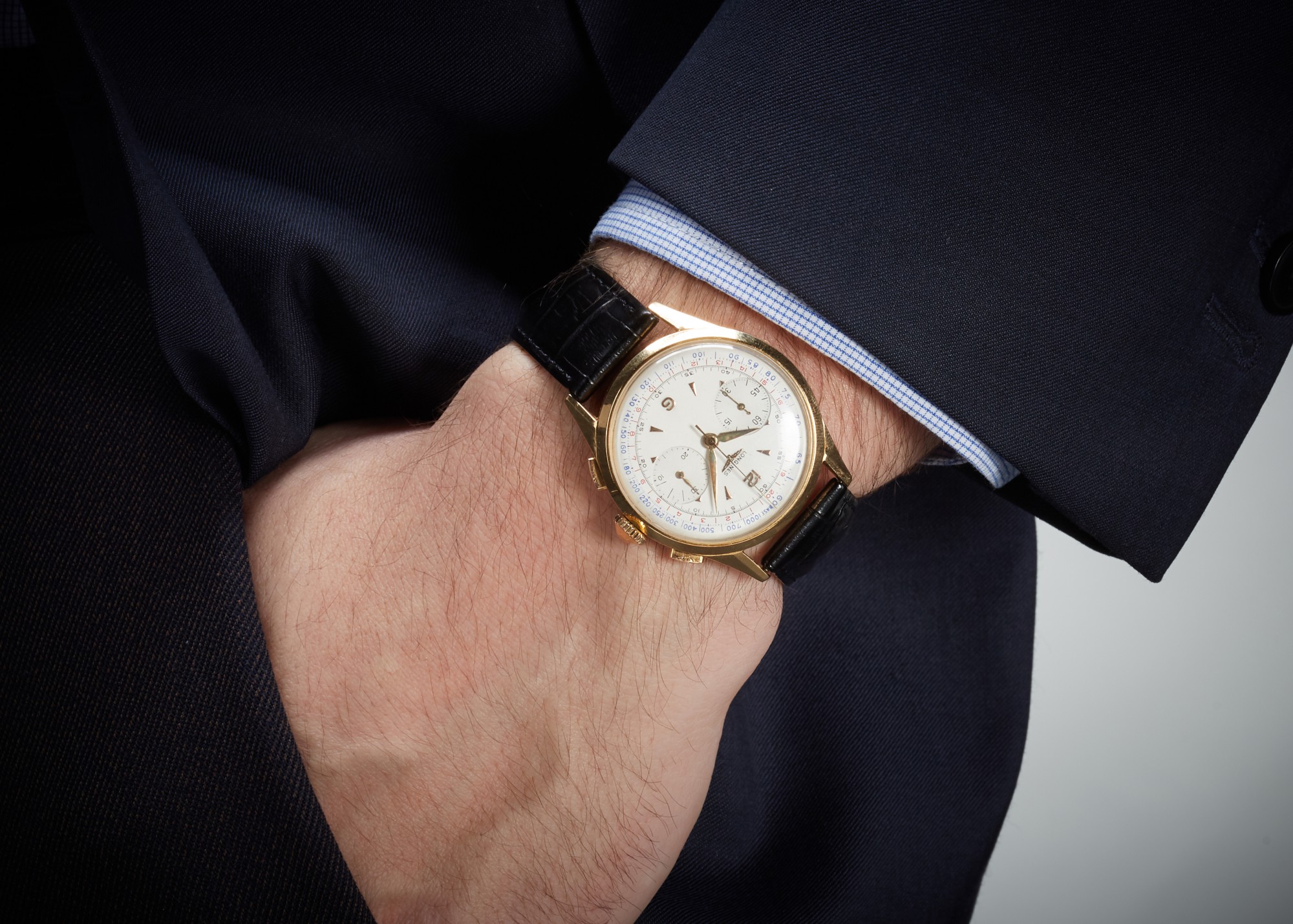 LONGINES | REFERENCE 5967, YELLOW GOLD FLYBACK CHRONOGRAPH WRISTWATCH ...