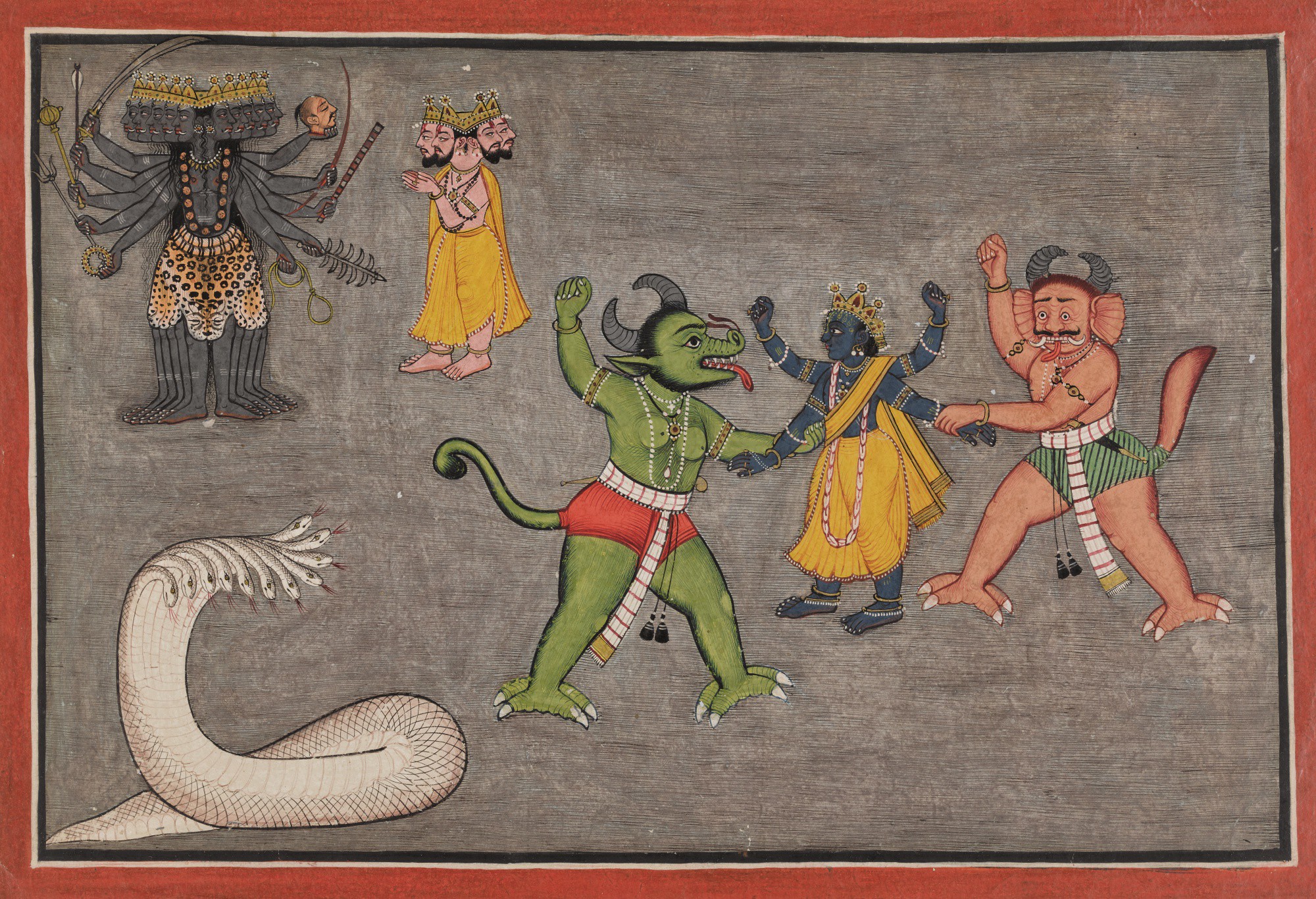 A GROUP OF FOUR ILLUSTRATIONS FROM THE DEVI MAHATMYA: VISHNU BATTLES ...