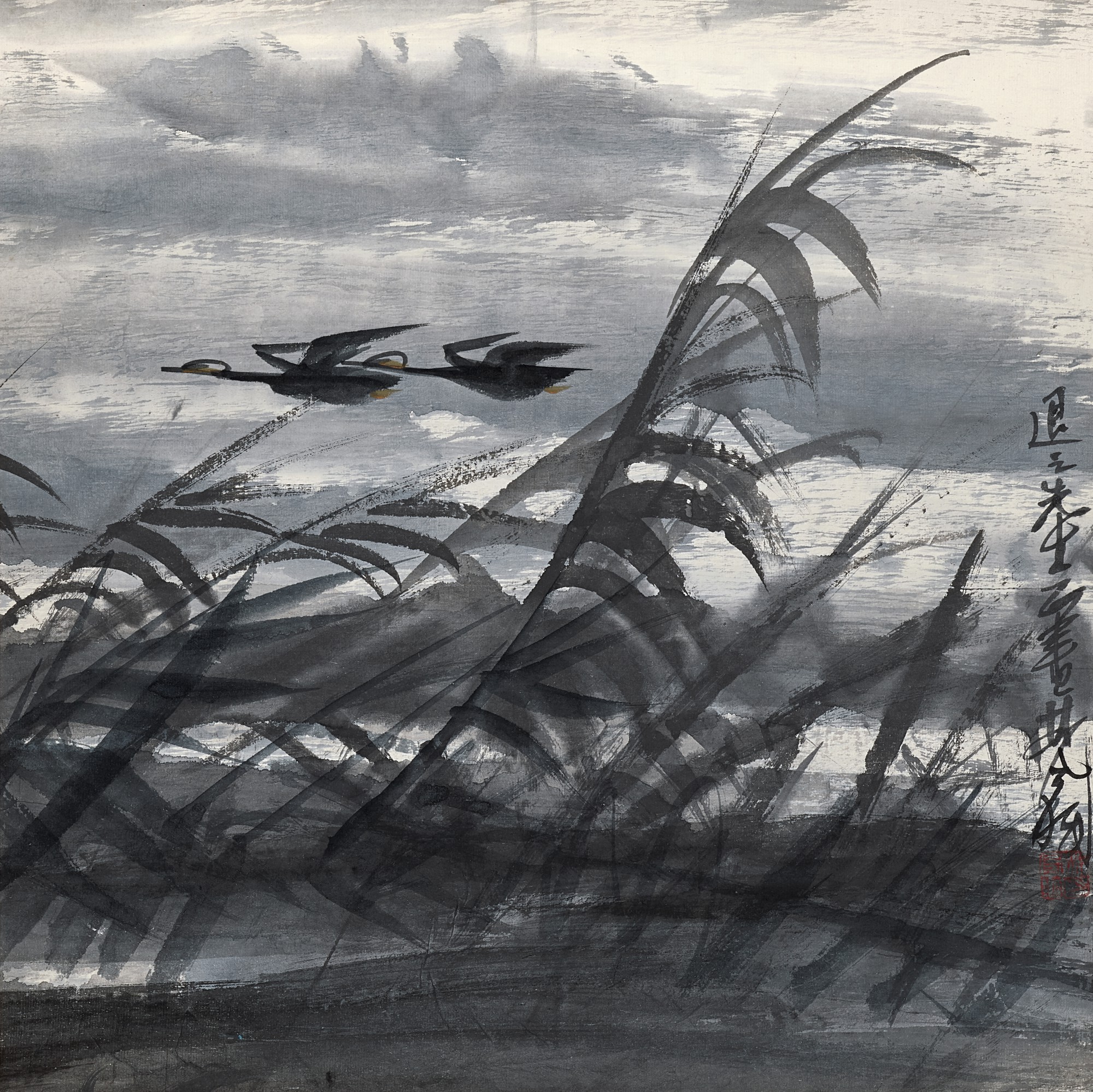 Lin Fengmian 林風眠 | Geese Flying Over Reed Pond 葦塘雁過 | Fine Chinese ...