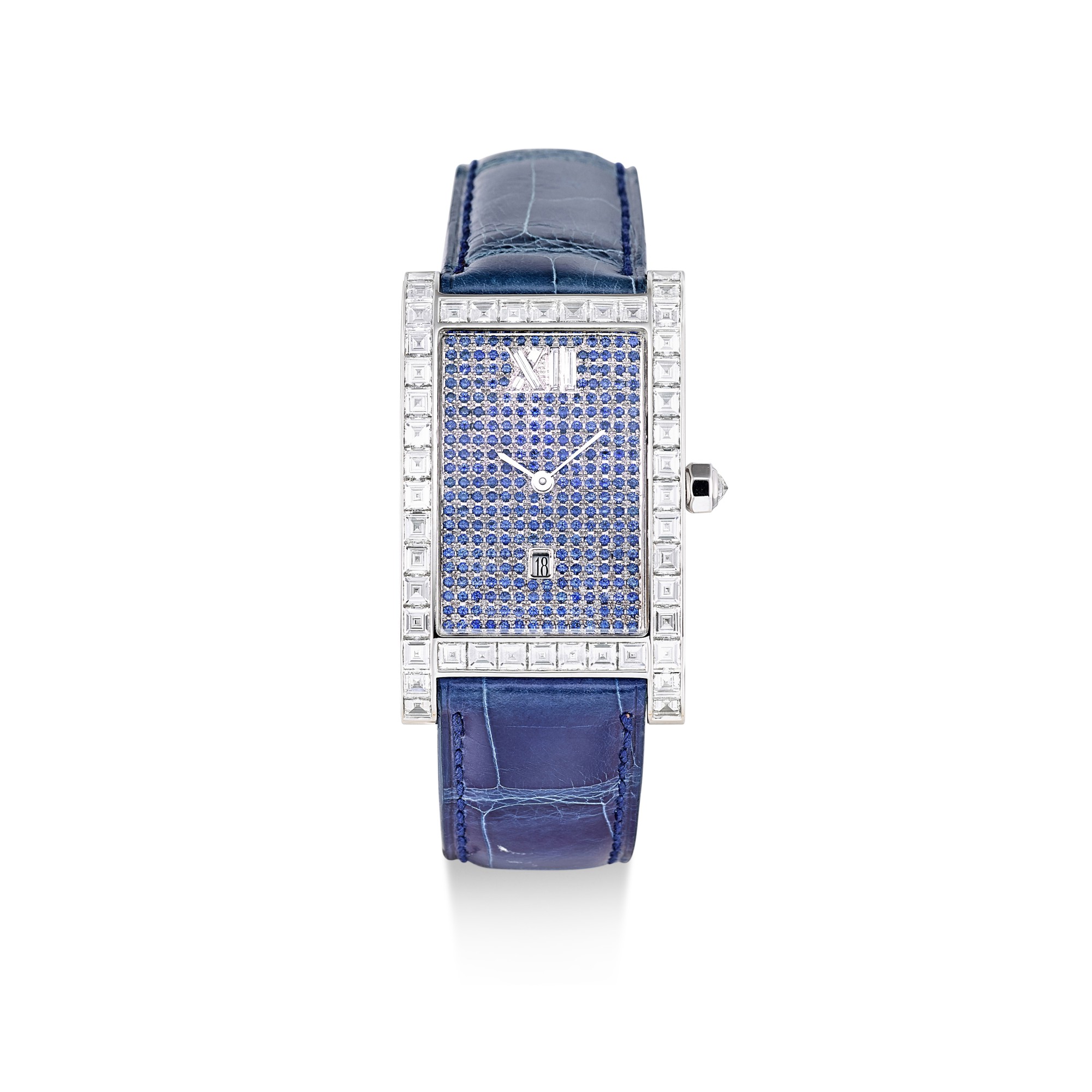 GRAFF | TANK, A WHITE GOLD, DIAMOND AND SAPPHIRE-SET WRISTWATCH WITH ...