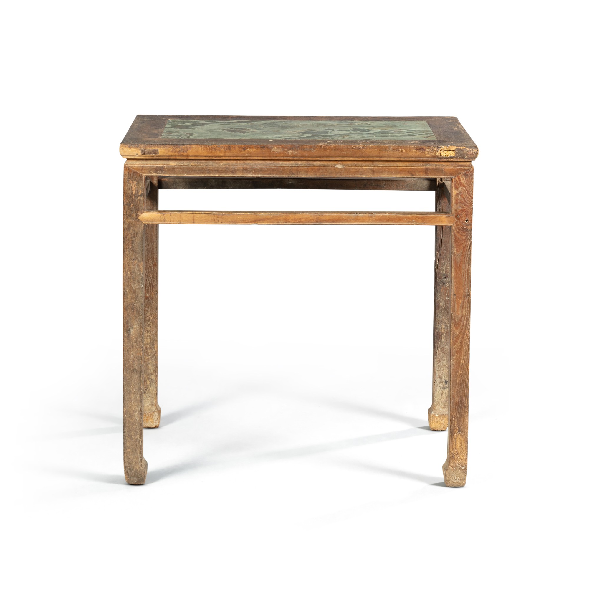 A green stone-inset wood table, Probably Northern China, Qing dynasty ...