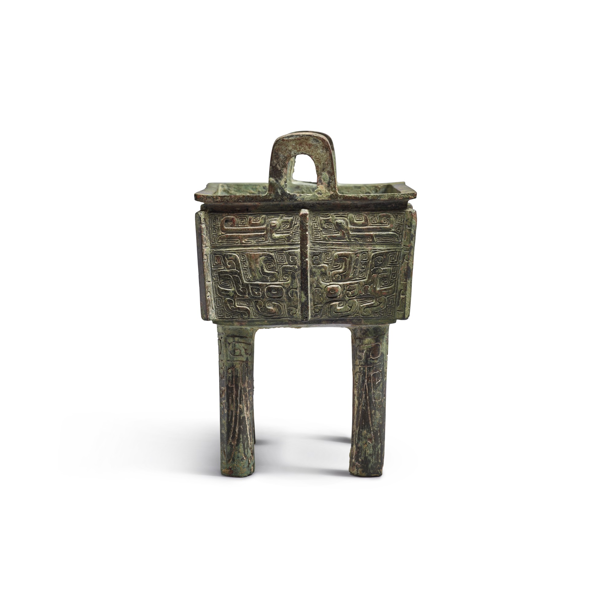 An archaic bronze food vessel (Fangding), Early Western Zhou dynasty ...