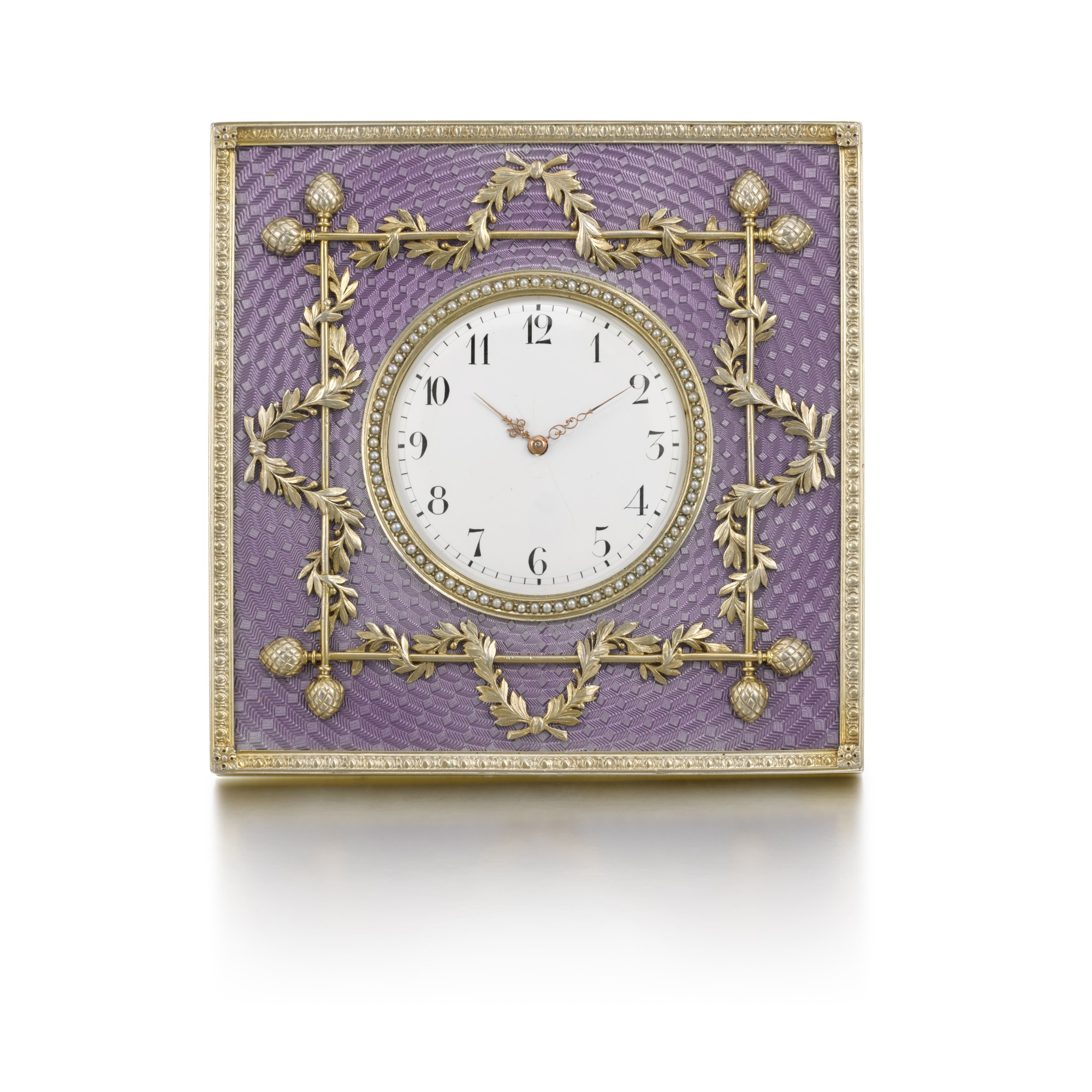 A Fabergé silver and guilloché enamel desk clock, workmaster Michael ...