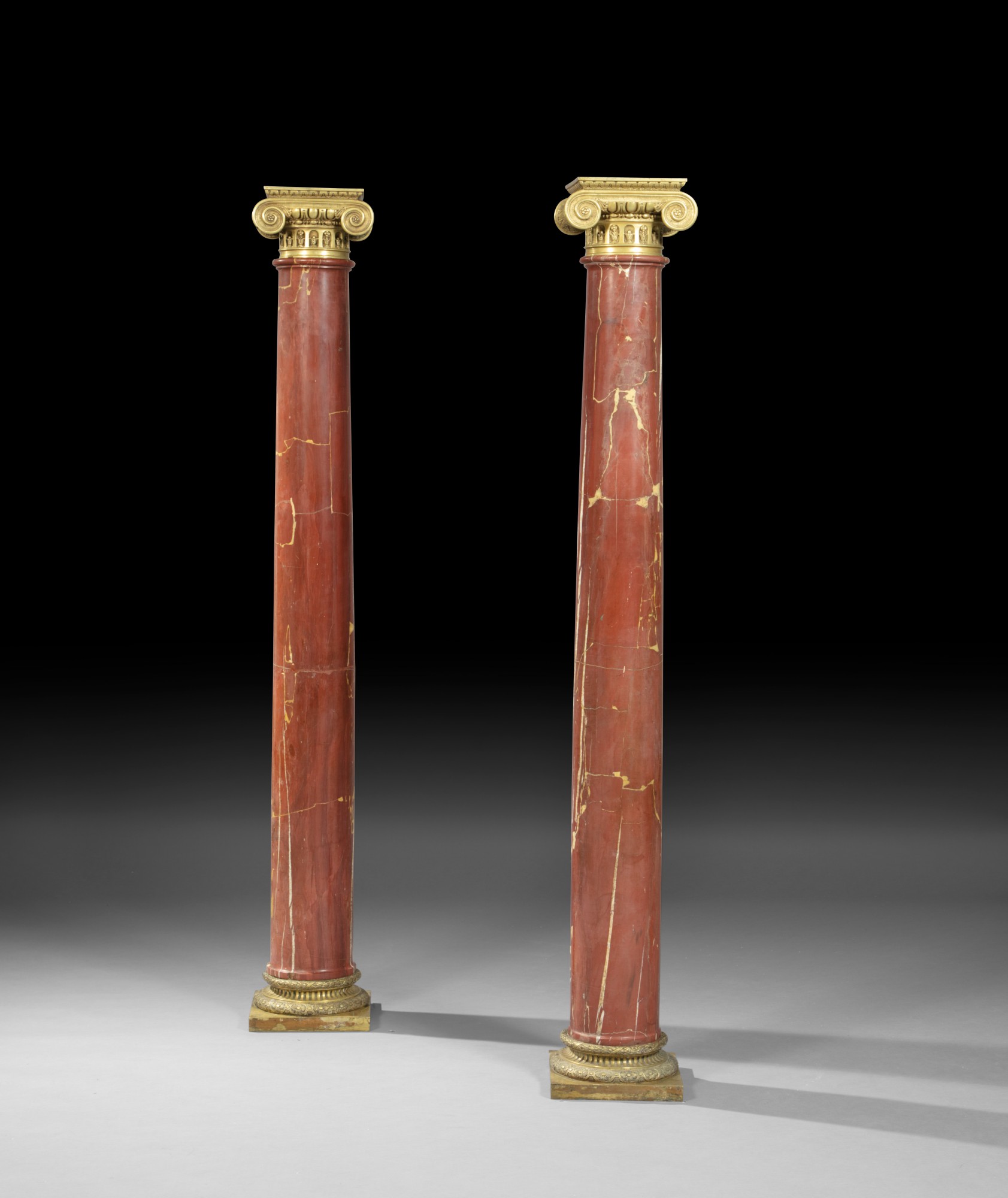 A pair of Rosso antico marble and gilt-bronze columns, Italy, 19th ...