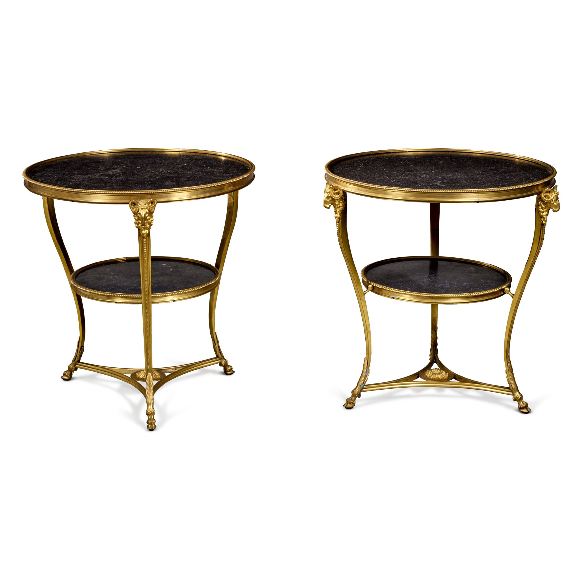A Pair of Directoire Style Gilt Bronze and Black Marble Gueridons ...