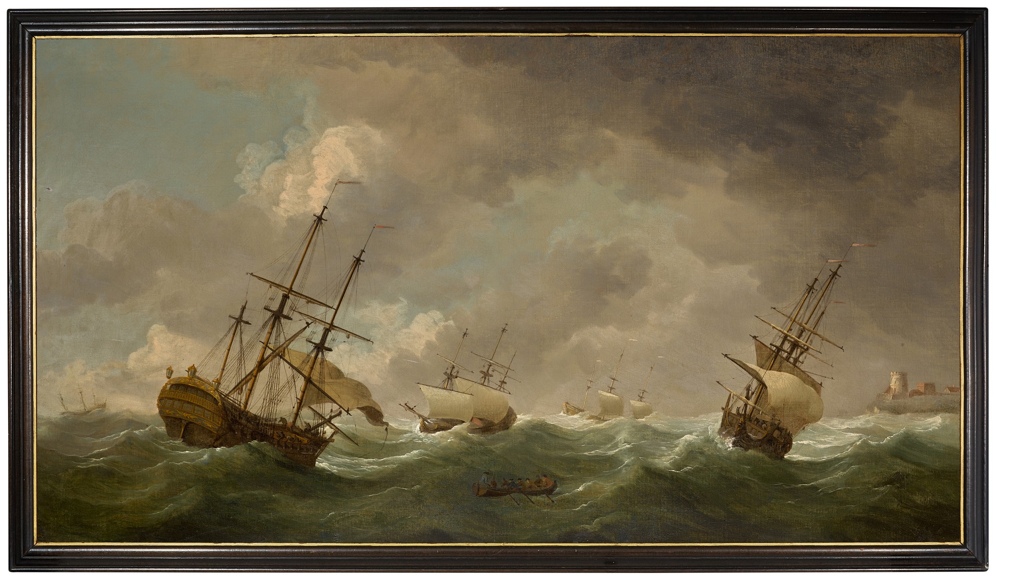 CHARLES BROOKING | Frigates shortening sails offshore | Old Masters ...